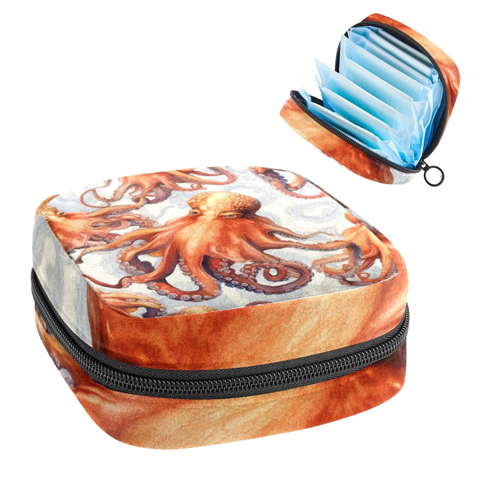 Octopus Sanitary Napkin Bag Pouch with Zipper, Period Purse Large Pouch ...
