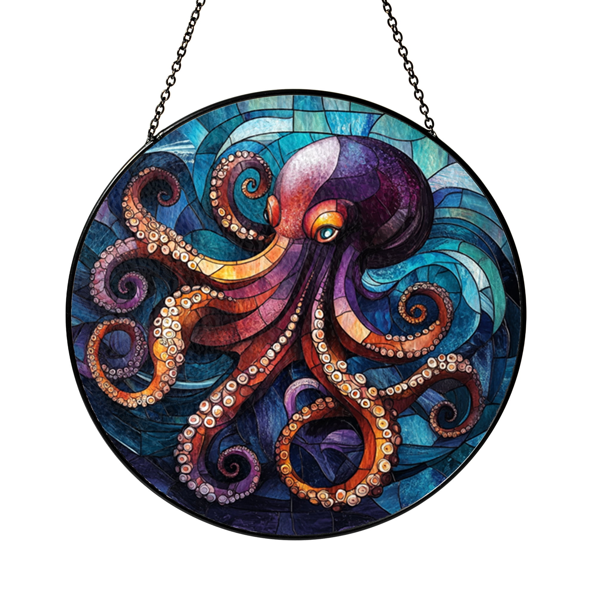 Octopus Sea Stained Glass Suncatcher, Marine Window Hanging Decor ...