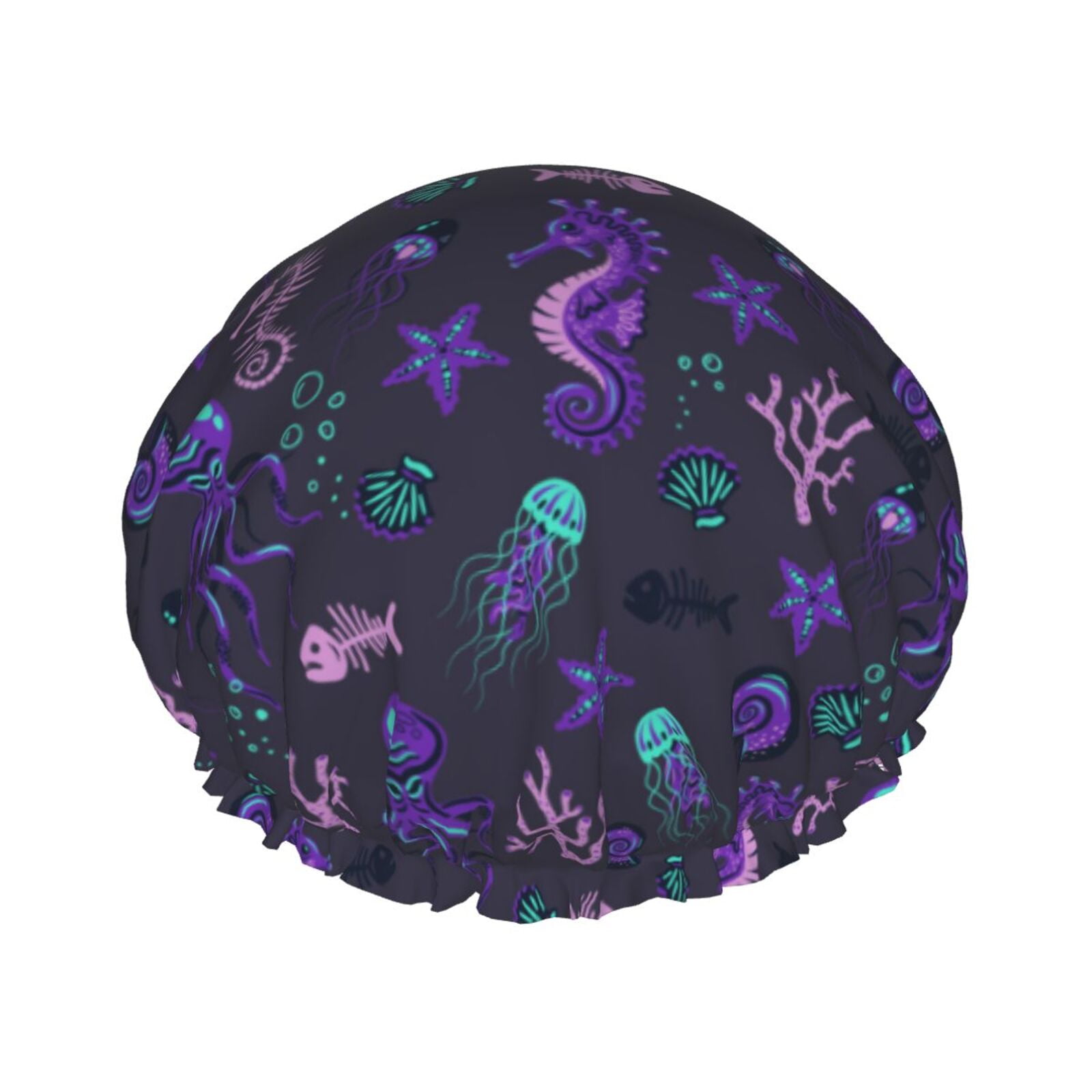 Octopus Seahorse Jellyfish Purple Shower Cap for Women, Double ...