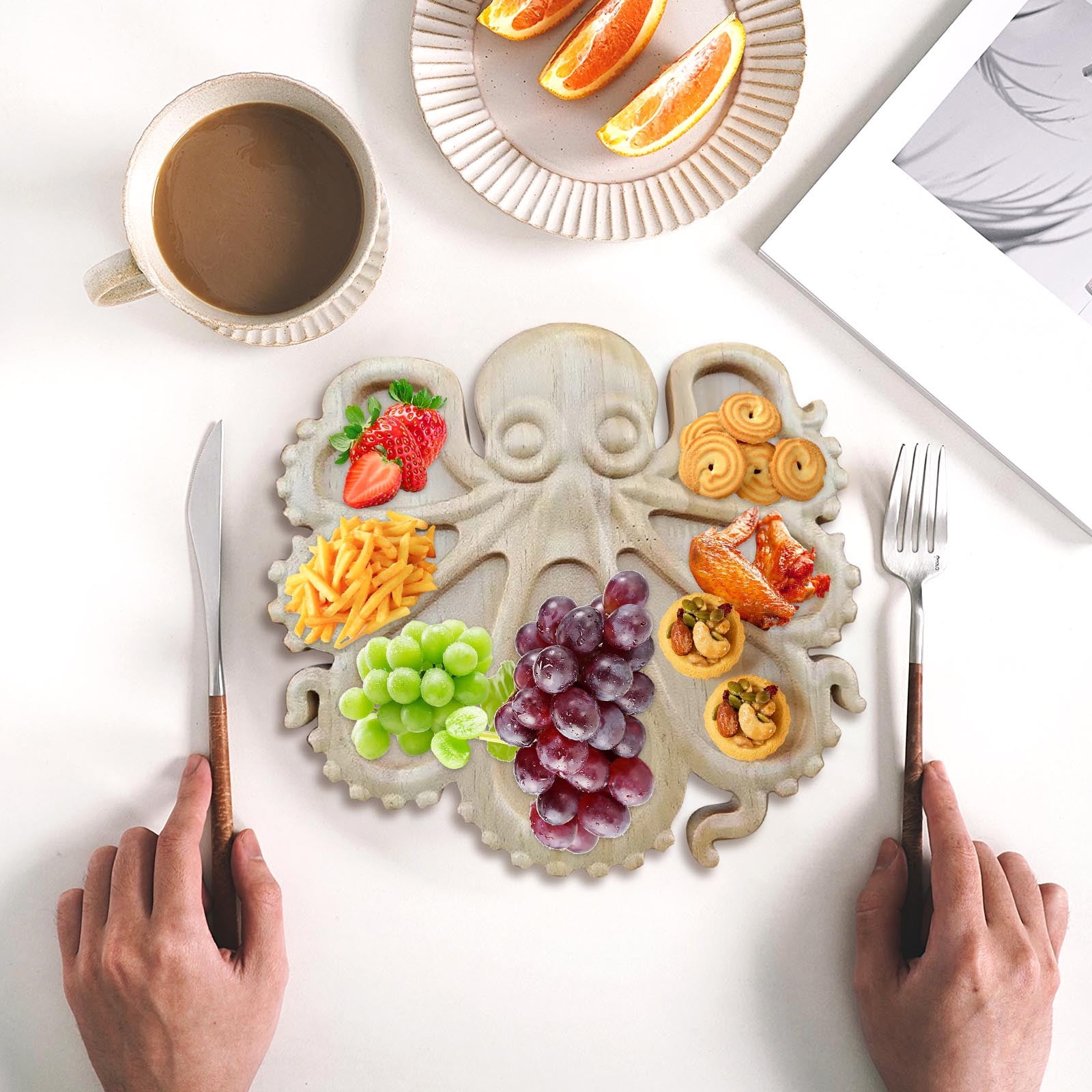 Octopus Serving Platter - Large Wood Accented Board for Charcuterie ...