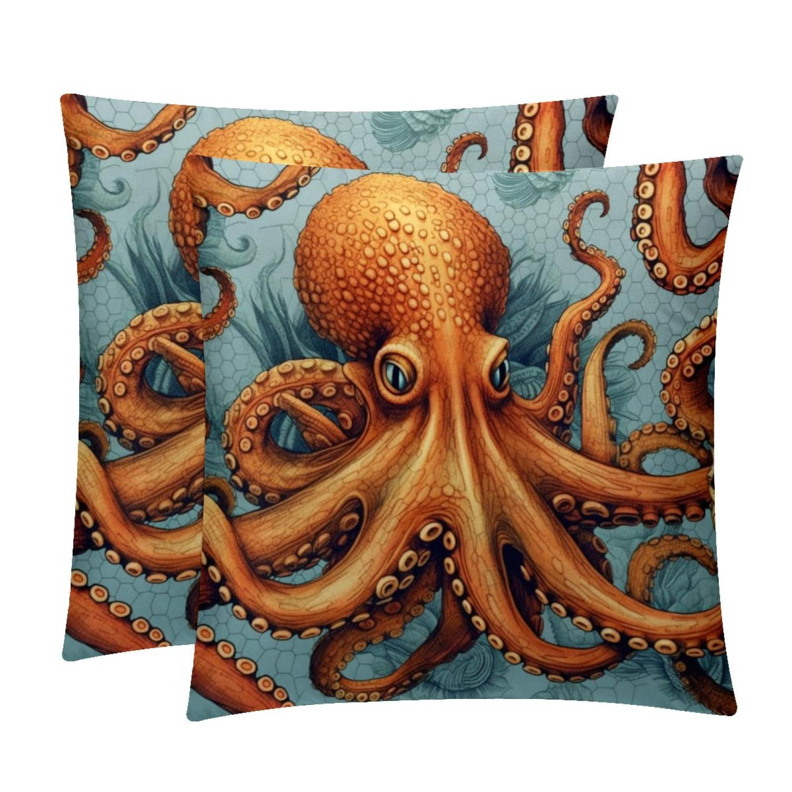 Octopus Set of 2 Velvet Throw Pillow with Unique Patterns - 16x16 ...