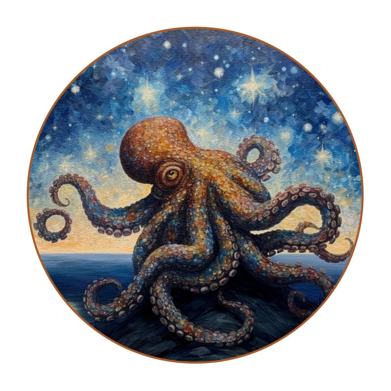 Octopus Set of 6 Cool Round Microfiber Leather Coasters, 11x11 cm/4.3x4 ...