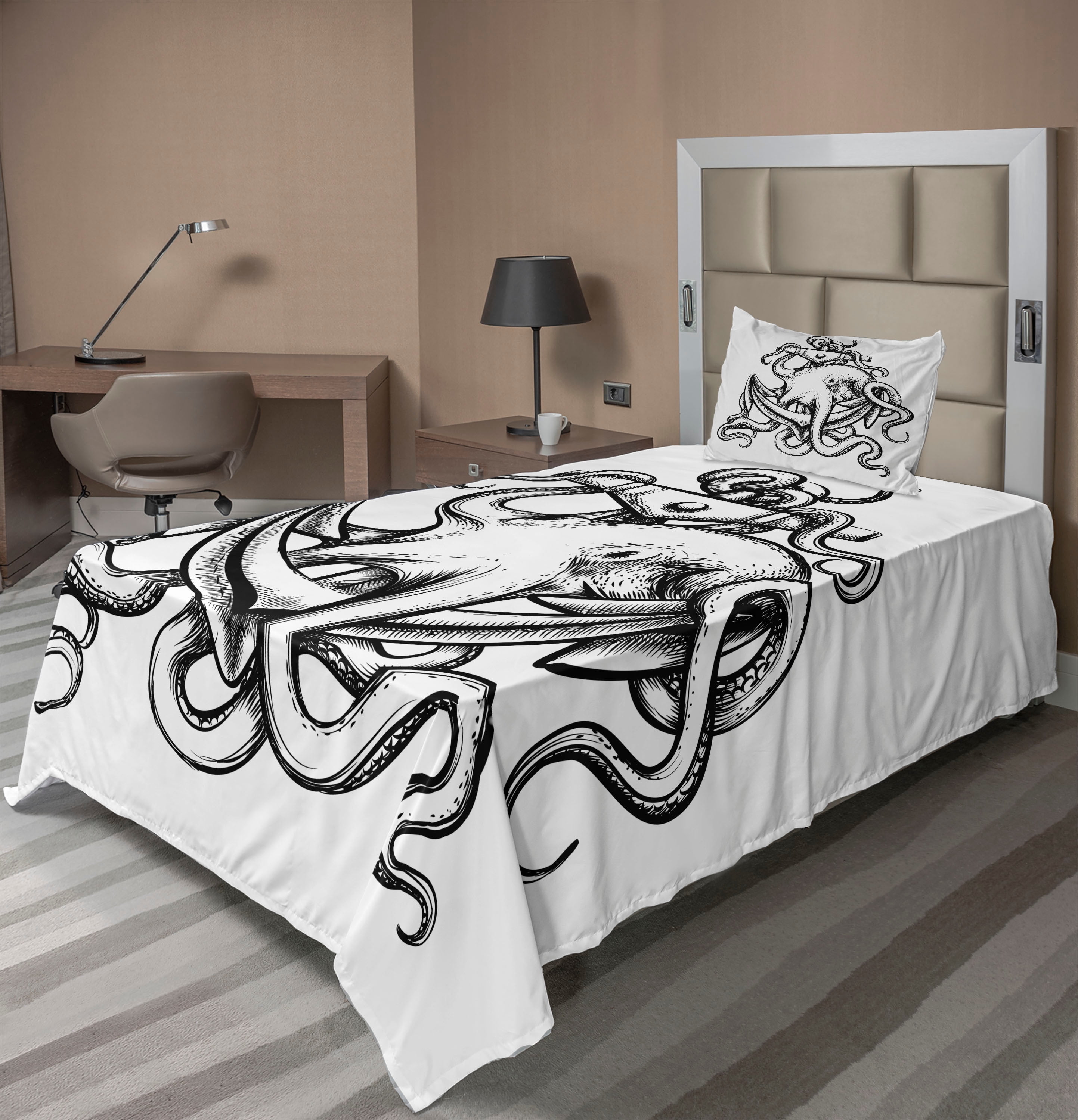 Octopus Sheet Set, Nautical Theme Anchor and Octopus with Long ...