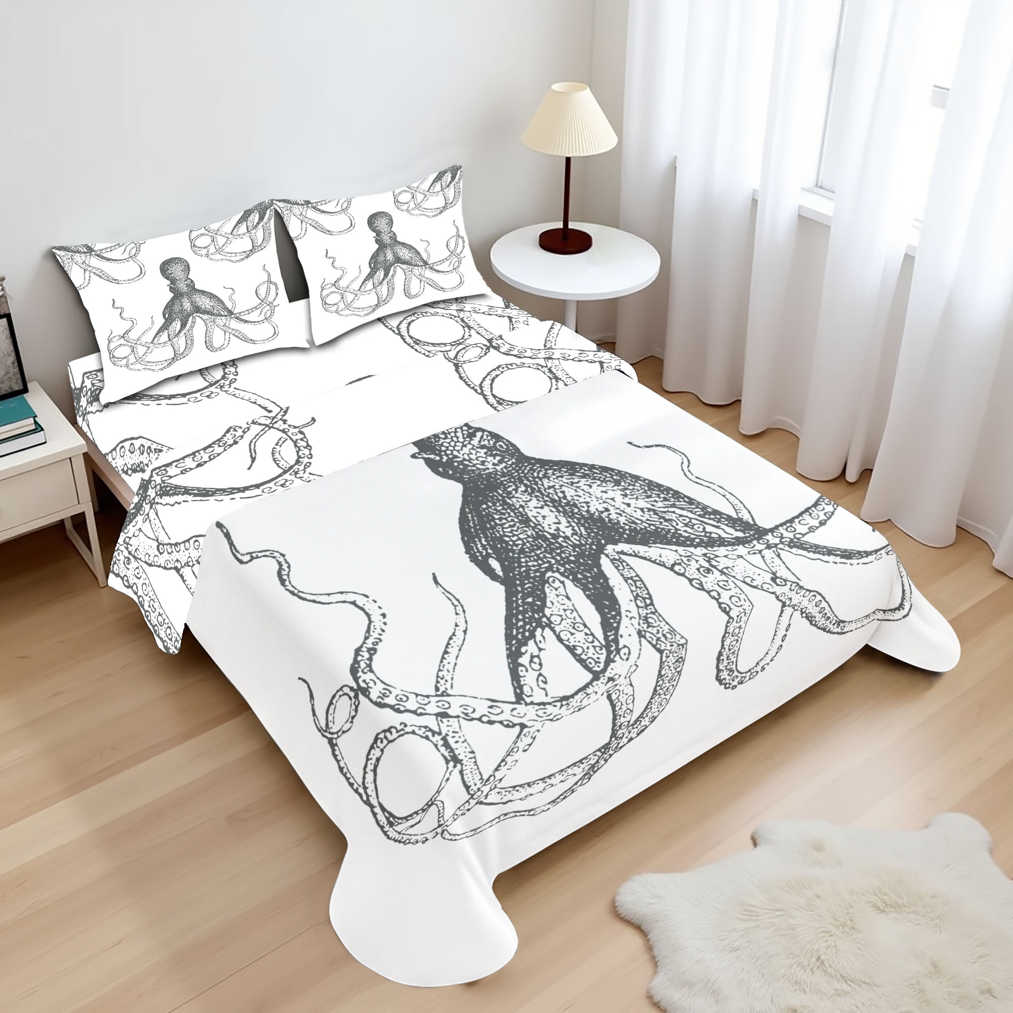 Ambesonne Octopus Fitted & Top Sheet Set with Shams, Animal Tentacles ...