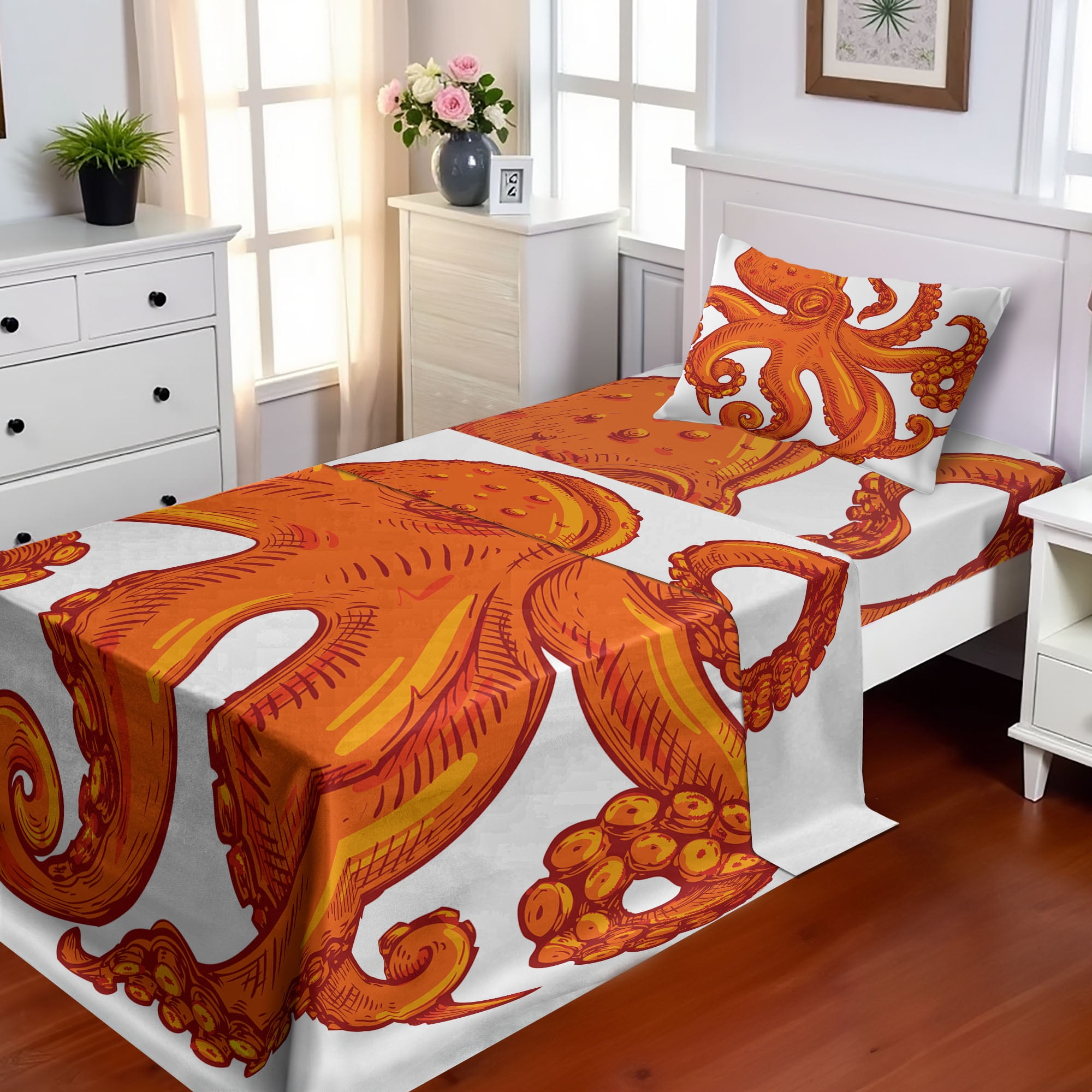 Octopus Sheet Set, Octopus Pattern Illustration Underwater World Wild ...