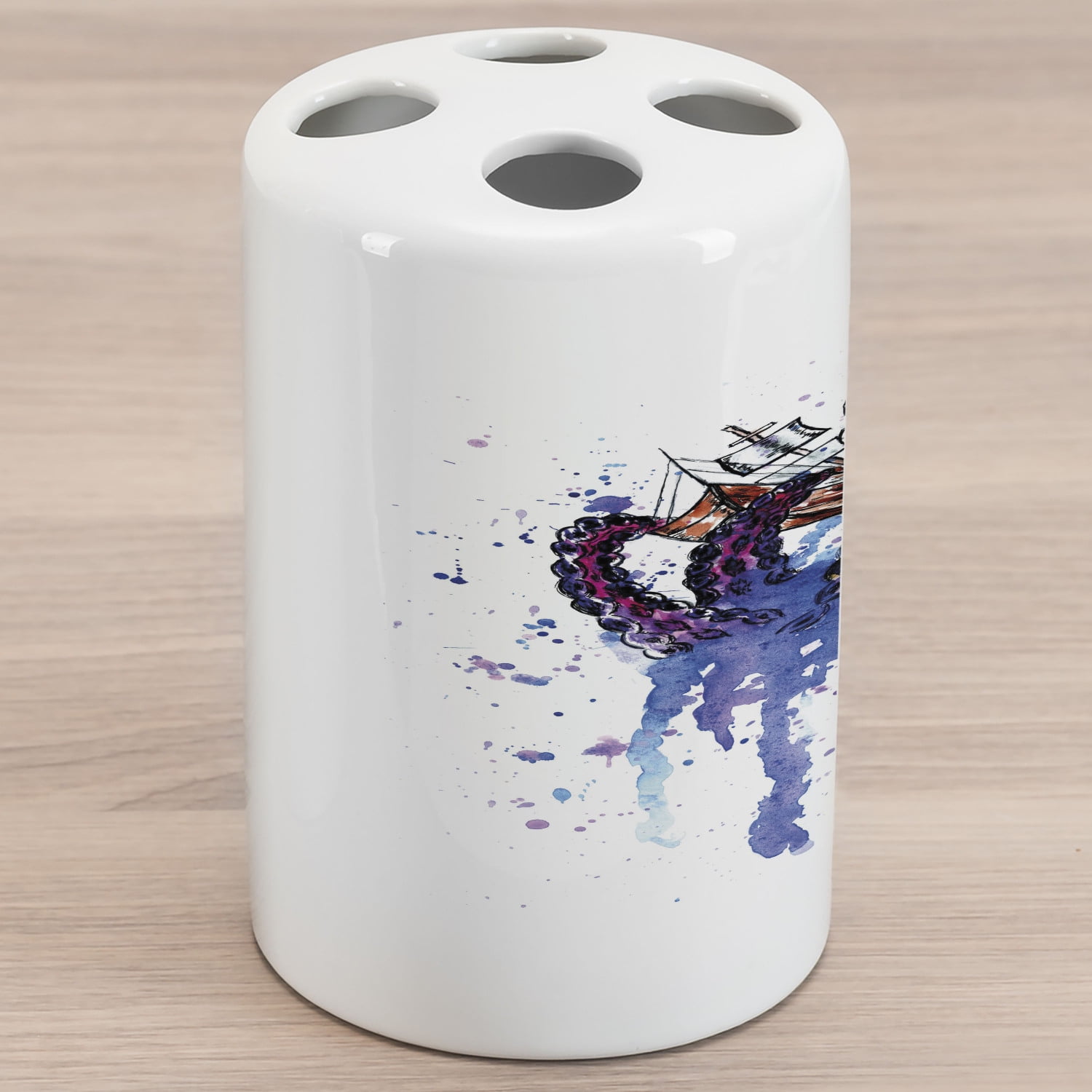Octopus Ship Ceramic Toothbrush Holder, Watercolor Splash Tentacles ...