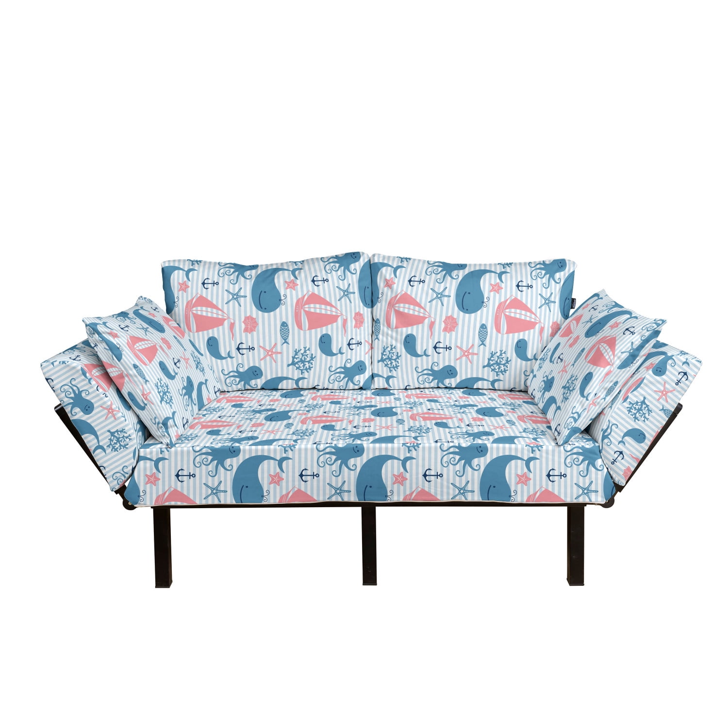 Octopus Ship Futon Couch, Whales Sailing Starfish Anchor Sea Shell on ...