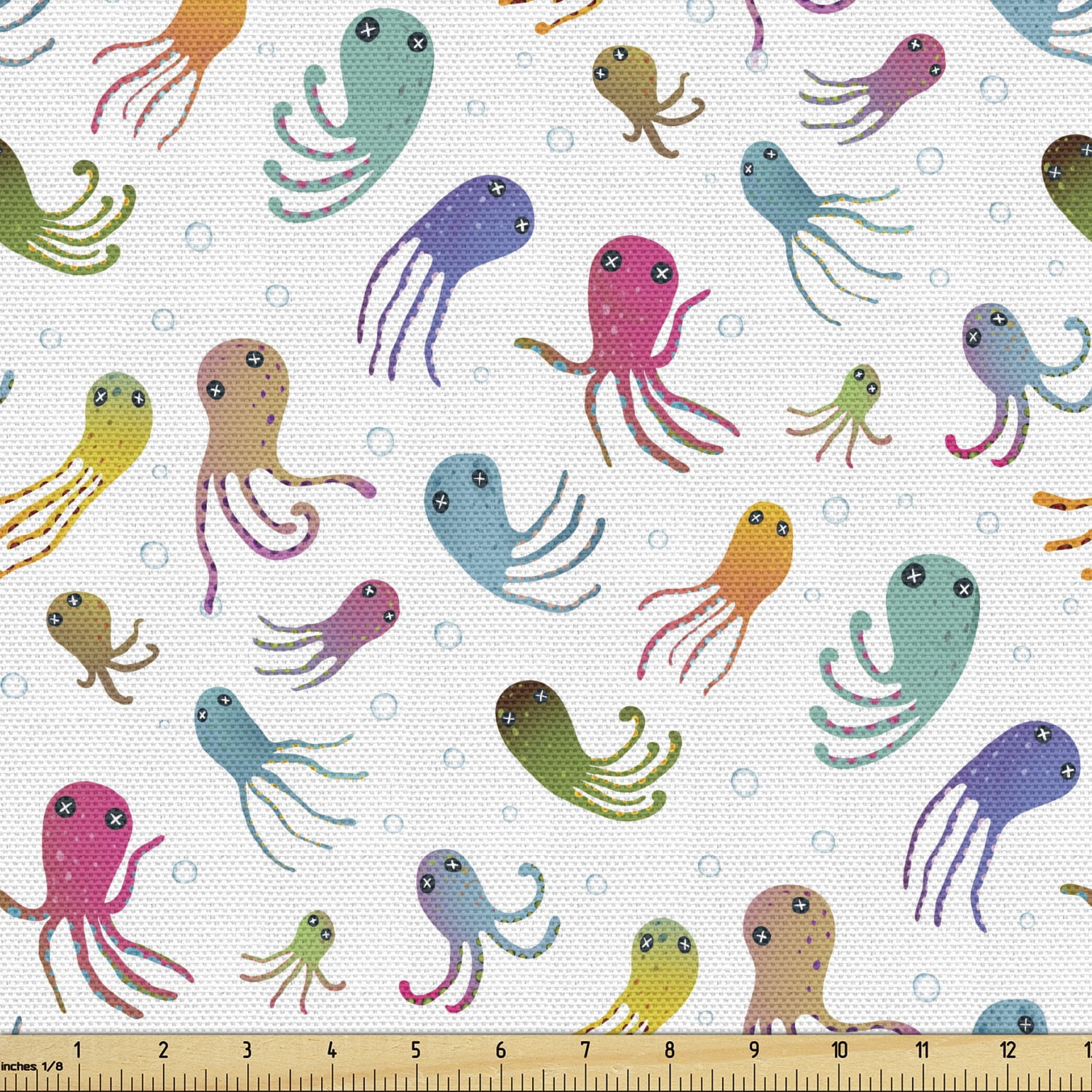 Ambesonne Octopus Fabric by the Yard Upholstery, Maritime Cartoon Style ...