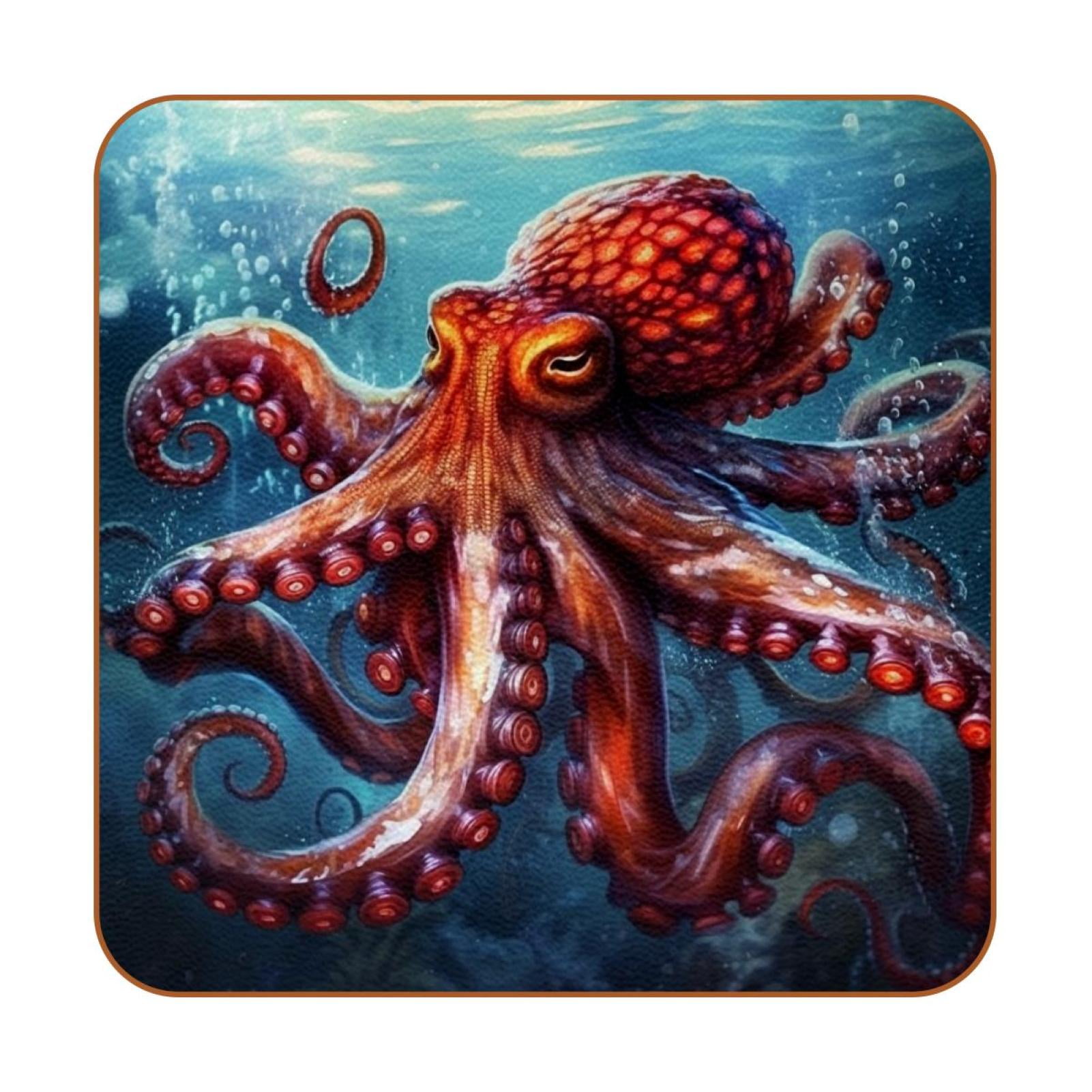 Octopus Square Car Coasters (6PCS) - Microfiber Leather Cup Holder Mats ...