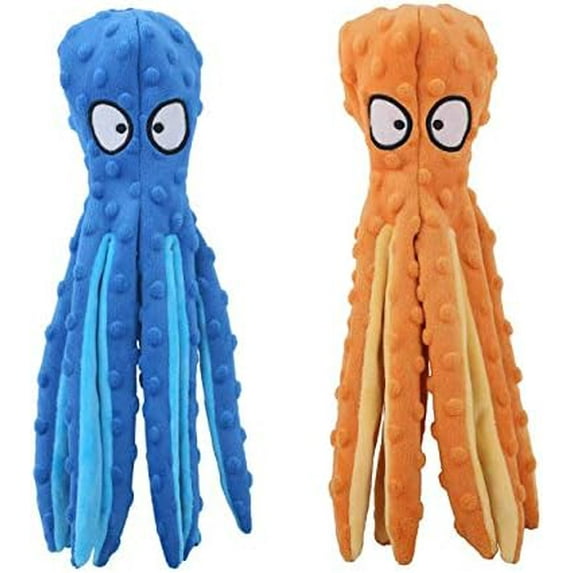 Octopus Squeaky Plush Dog Toys - No Stuffing, Crinkle, Durable for ...