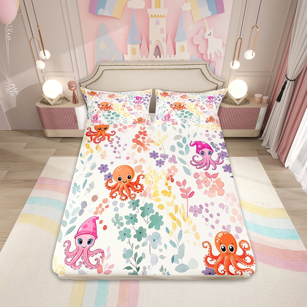 Octopus Squid Full Bed Sheets Set,Ocean Sea Life Octopus Bedding Set ...
