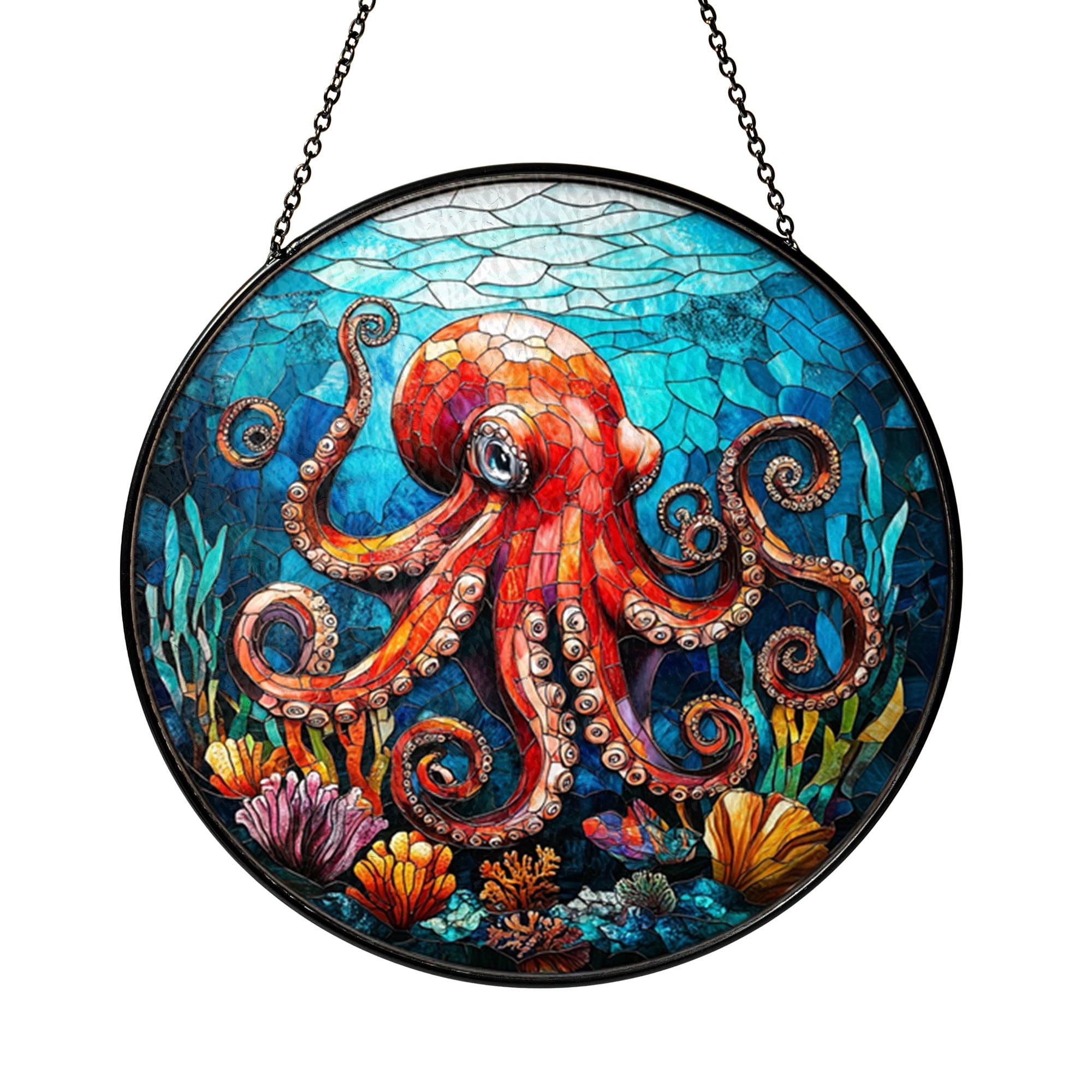 Octopus Stained Glass Suncatcher – Ocean Themed Window Hanging ...