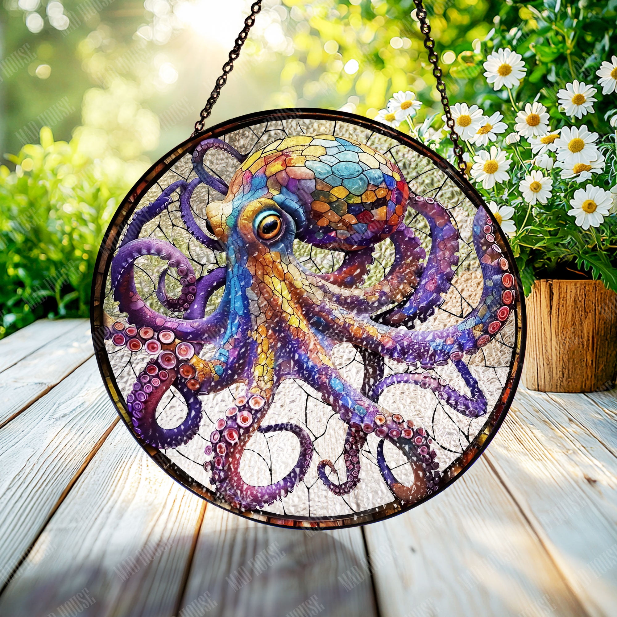 Octopus Stained Glass Window Decor, Ocean-Themed Suncatcher, Nautical ...