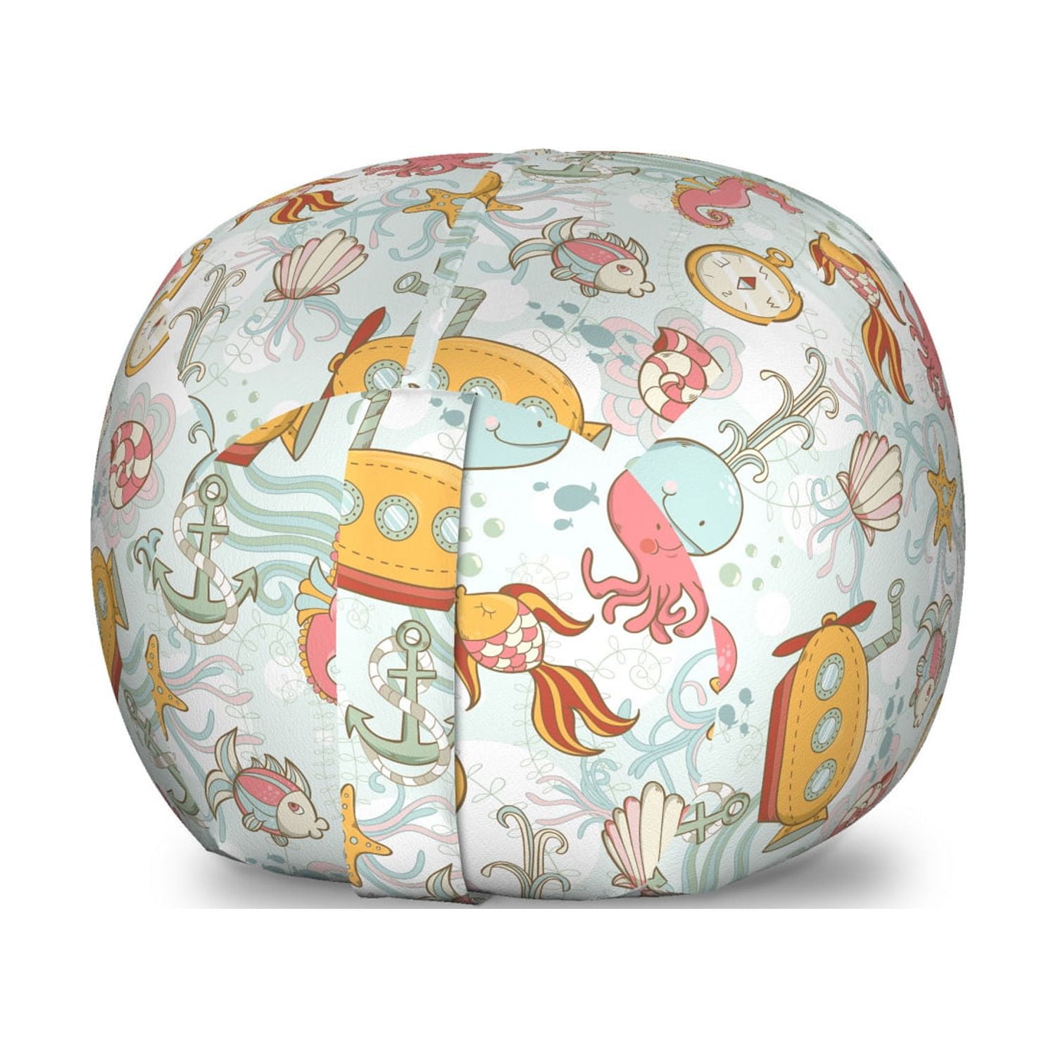 Octopus Storage Toy Bag Chair, Cartoon of Submarine Octopus Fish Whale ...