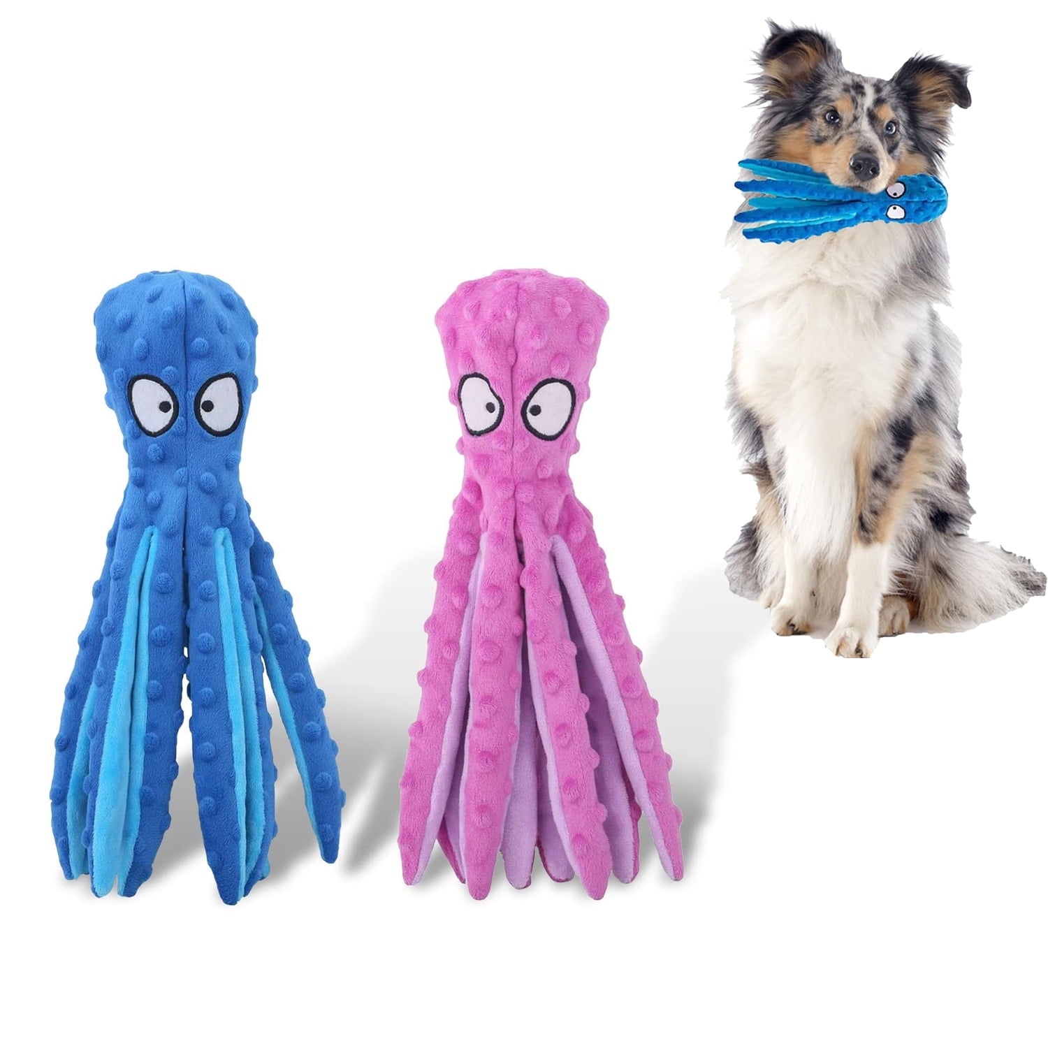 Octopus No Stuffing Dog Toy, Anti Anxiety Dog Squeaky Chew Toys, No Stuffing Plush Puppy ...