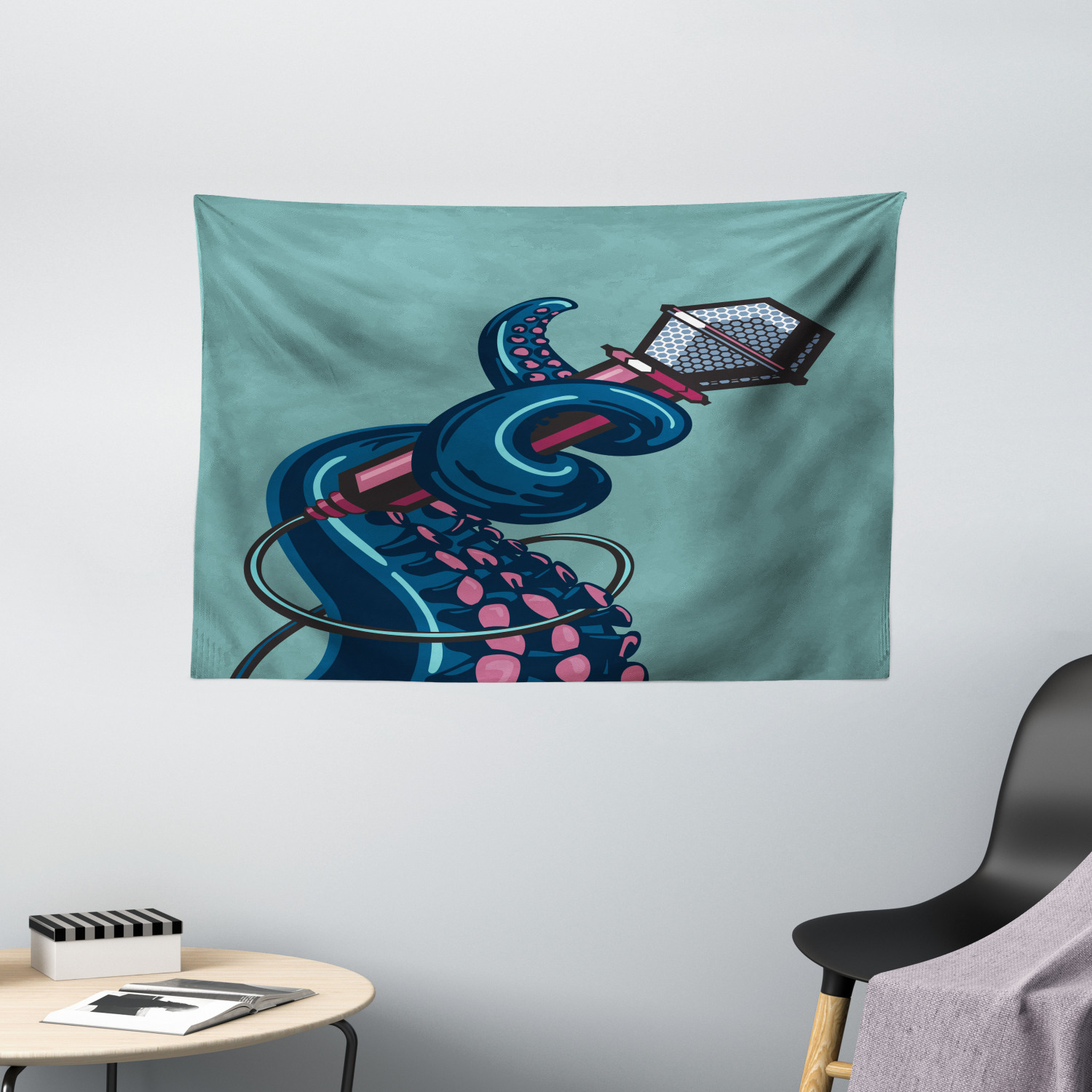 Octopus Tapestry, Octopus Tentacle Holding a Microphone Retro Style ...