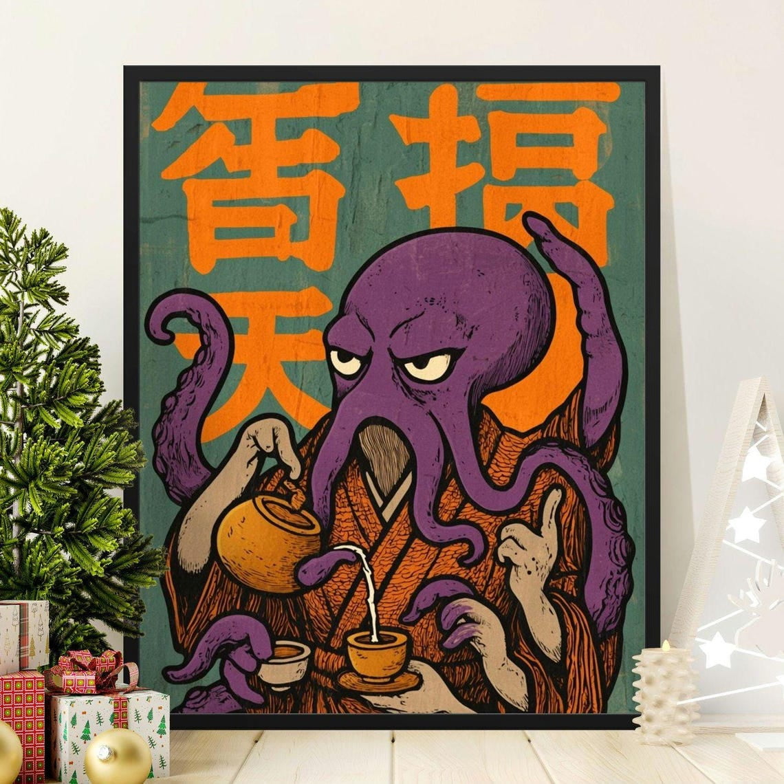 Octopus Tea Ceremony Poster, Zen Artwork Print, Japanese Wall Decor ...