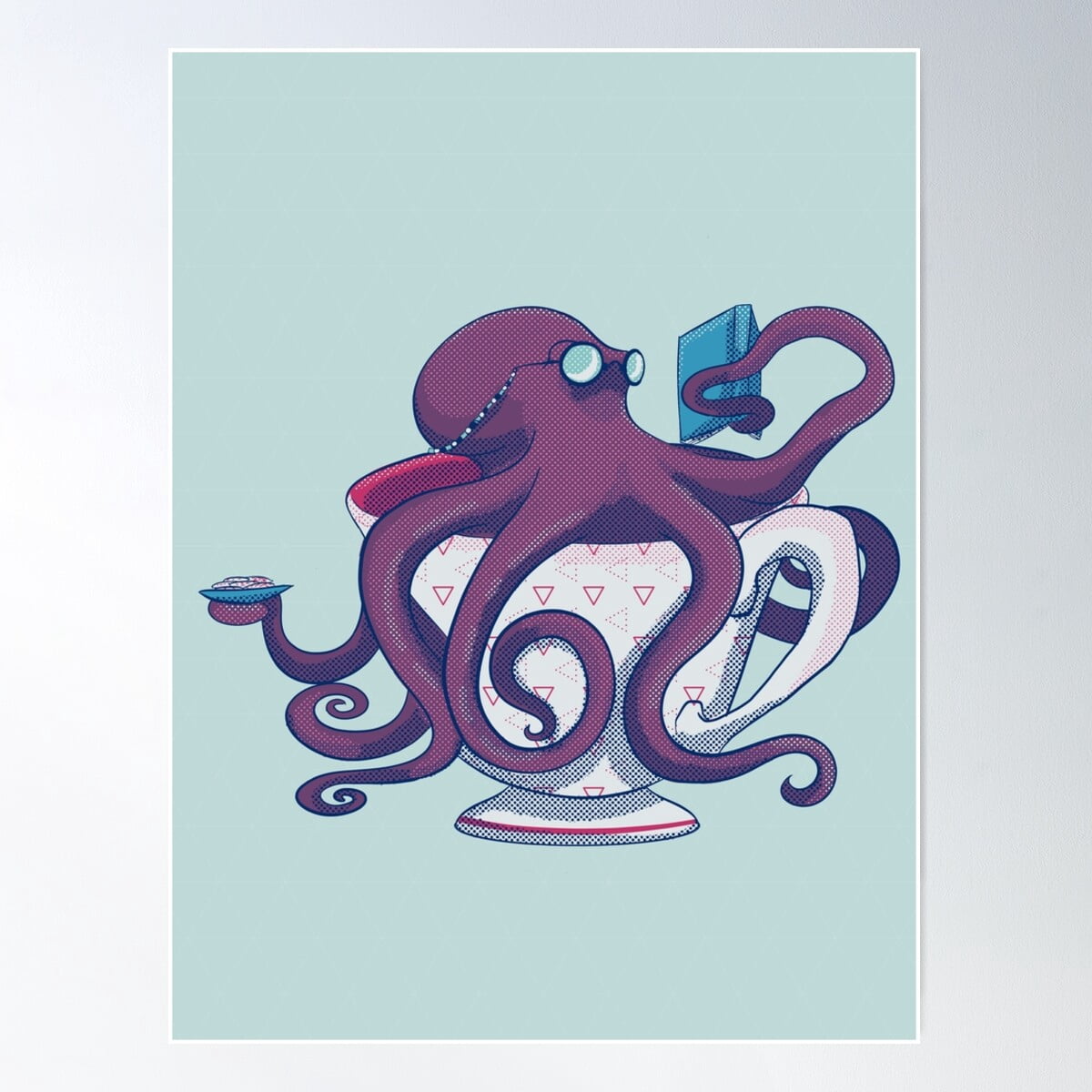 Octopus Teacup Books Bibliophile Poster Wall Art, Modern Wall Decor For ...