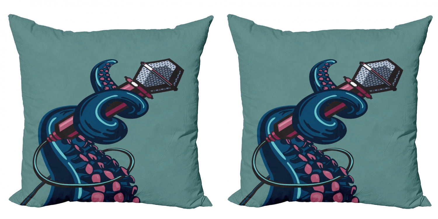 Ambesonne Octopus Throw Pillow Cover 2 Pack, Tentacle with a Microphone ...