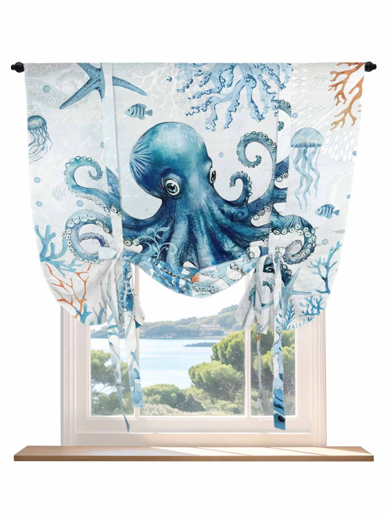 Octopus Tie Up Curtains for Windows 54 Inch Length Balloon Curtains ...