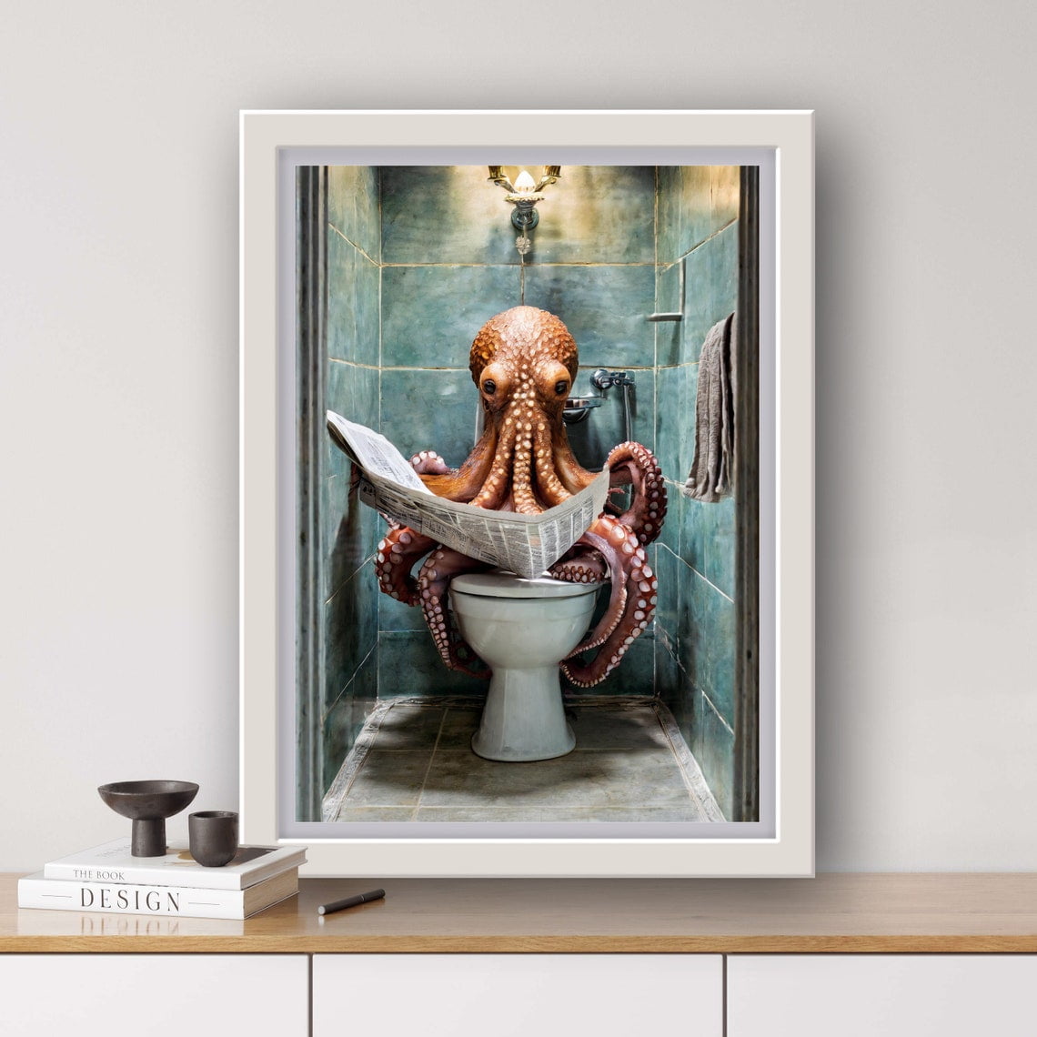 Octopus On Toilet, Ai Generated, Digital Print, Digital Art, Quirky ...