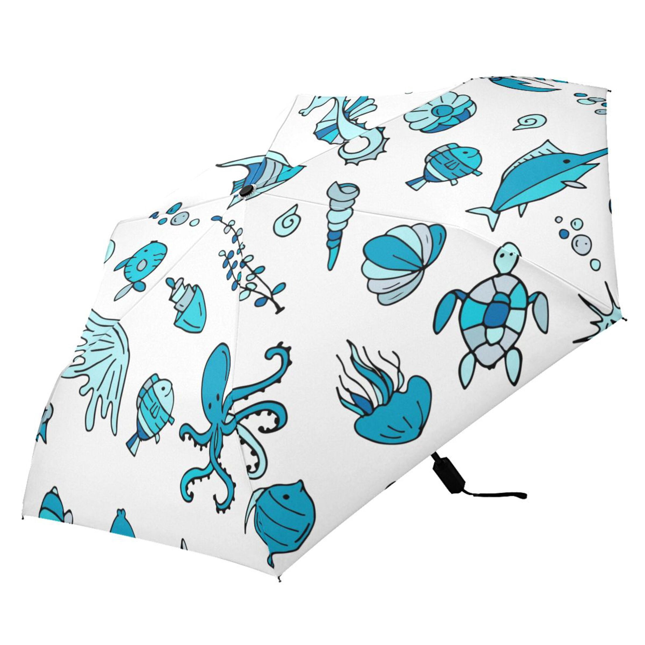 Octopus Turtle Seahorse Animals Compact Folding Umbrella for Rain ...