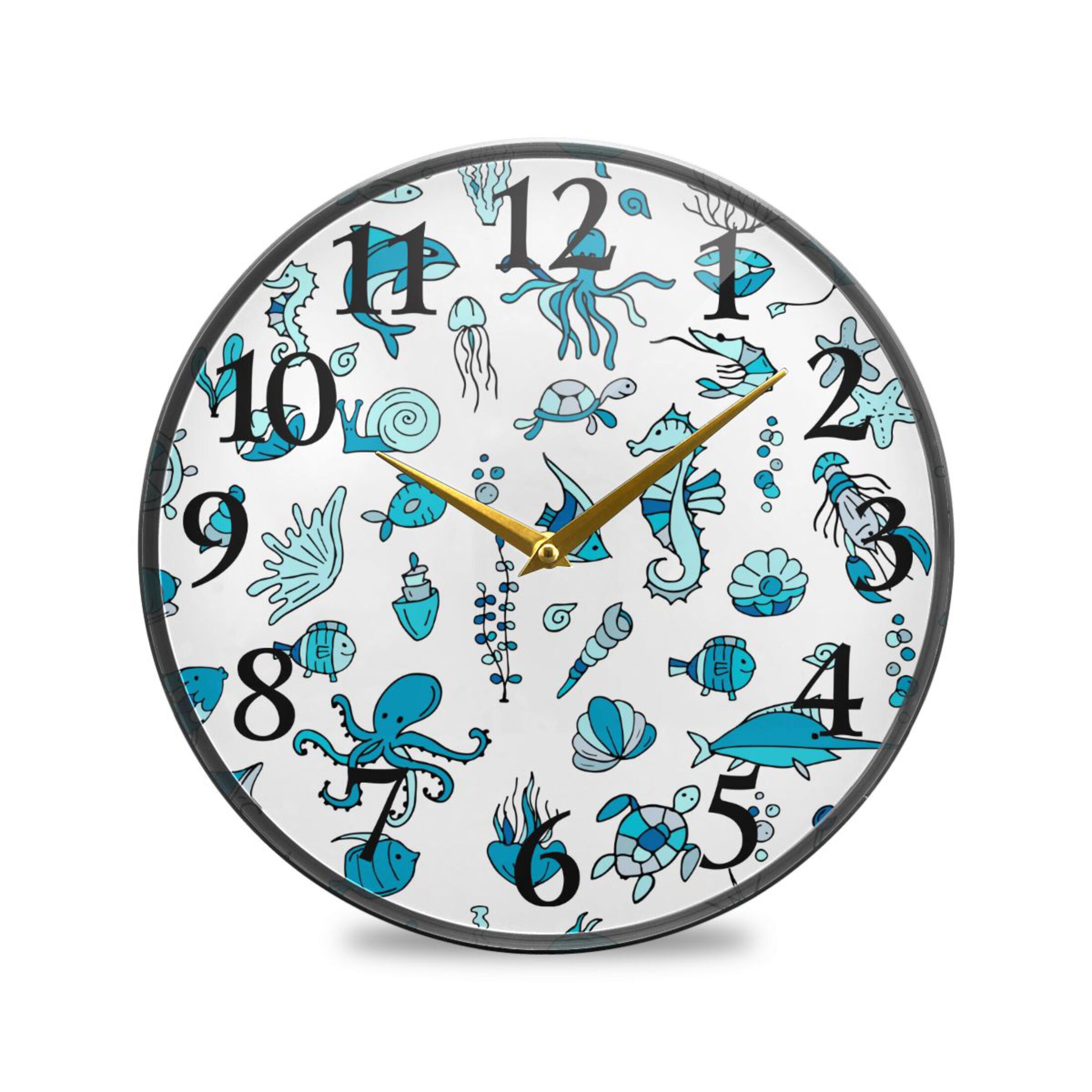 Octopus Turtle Seahorse Animals Wall Clocks Battery Operated 9.5 Inch ...