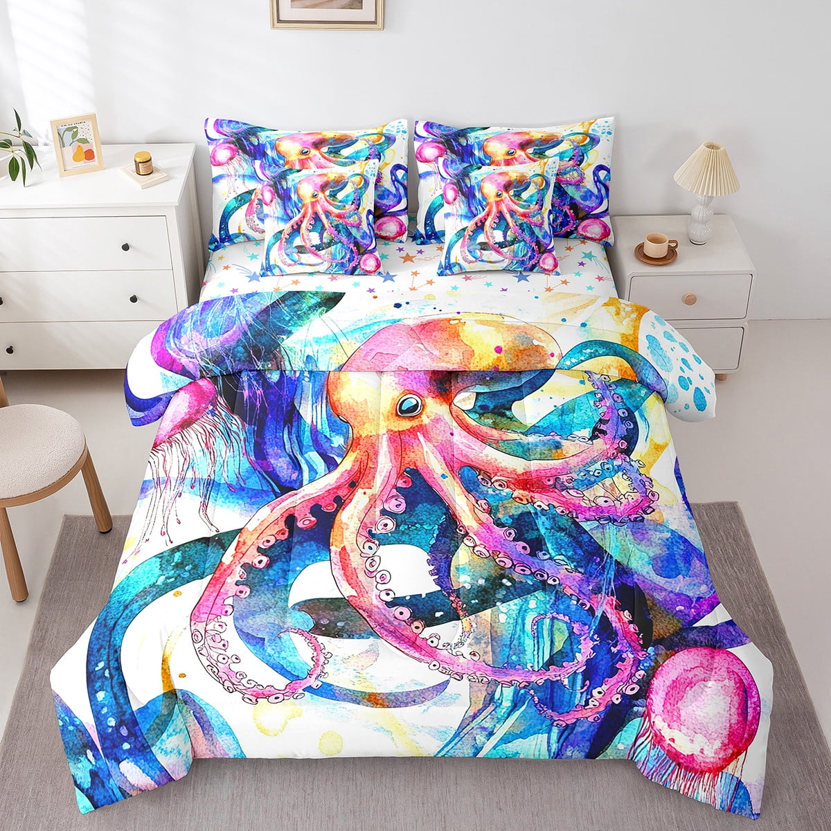 Octopus Twin Bedding Set With Sheets Jellyfish Bed In A Bag 7 Piece ...