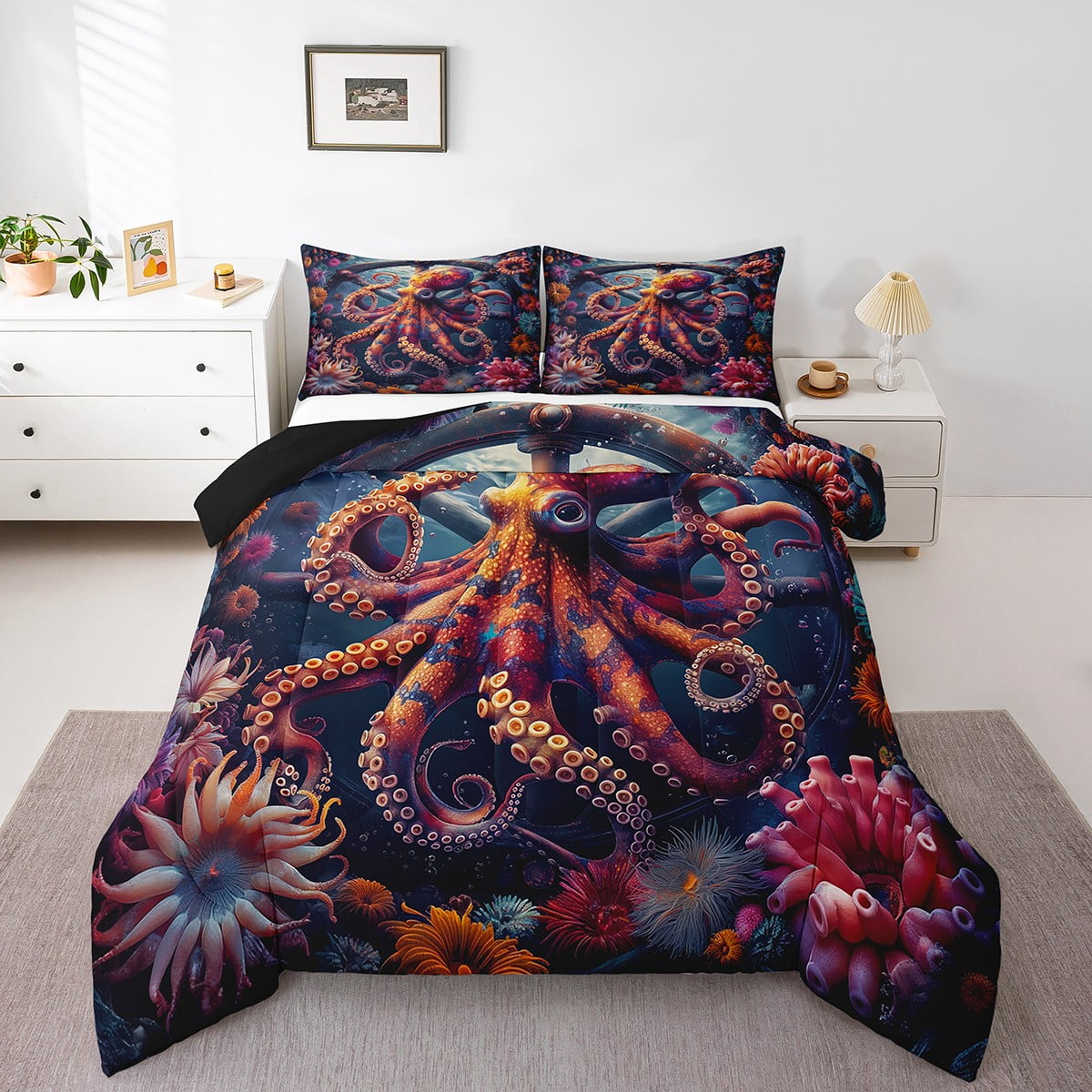 Octopus Twin Comforter Set,Sea Animal Ocean Life Octopus Bedding Set ...