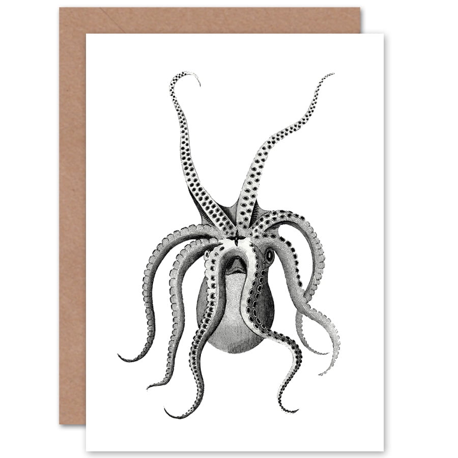 Octopus Upside Down Illustration Greetings Card Plus Envelope Blank ...