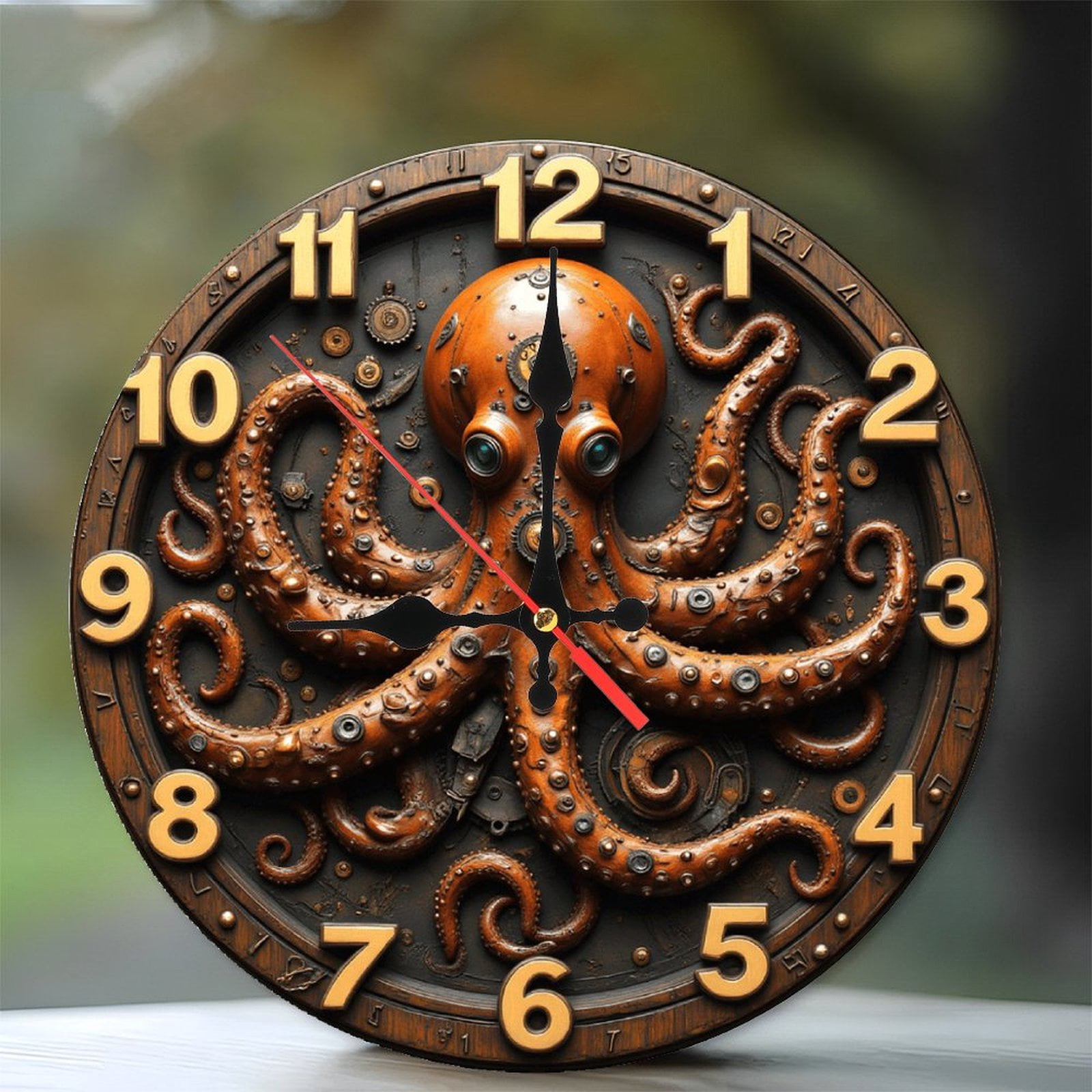 Octopus Vintage Steampunk Wall Clock Home Decor 10-Inch Silent Wooden ...