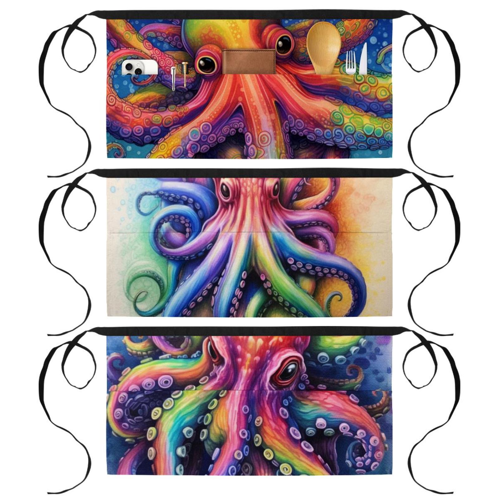 Octopus Waiter Apron with 3 Pockets, Printed Design - for Bartenders ...