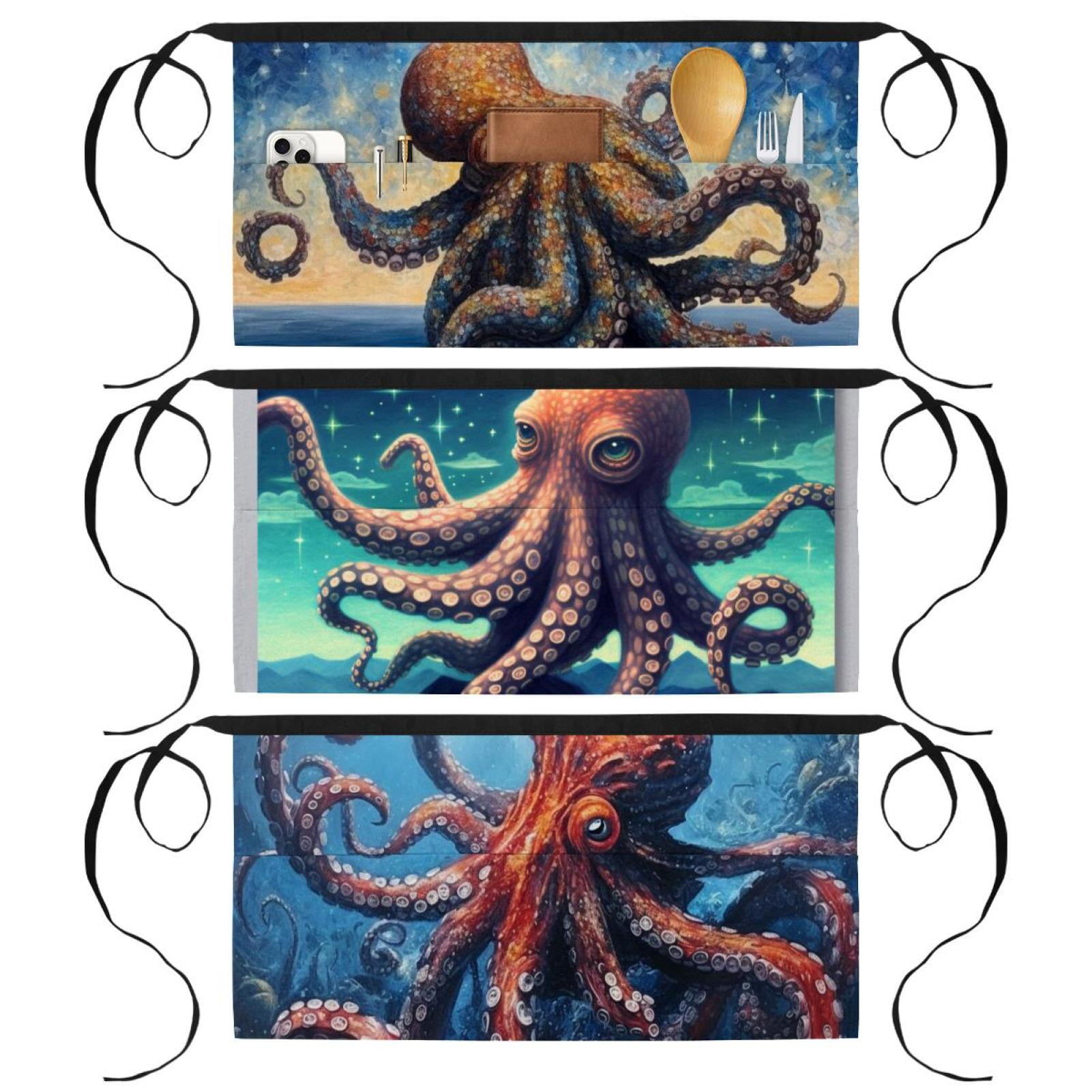 Octopus Waiter Apron with 3 Pockets, Printed Design - for Bartenders ...
