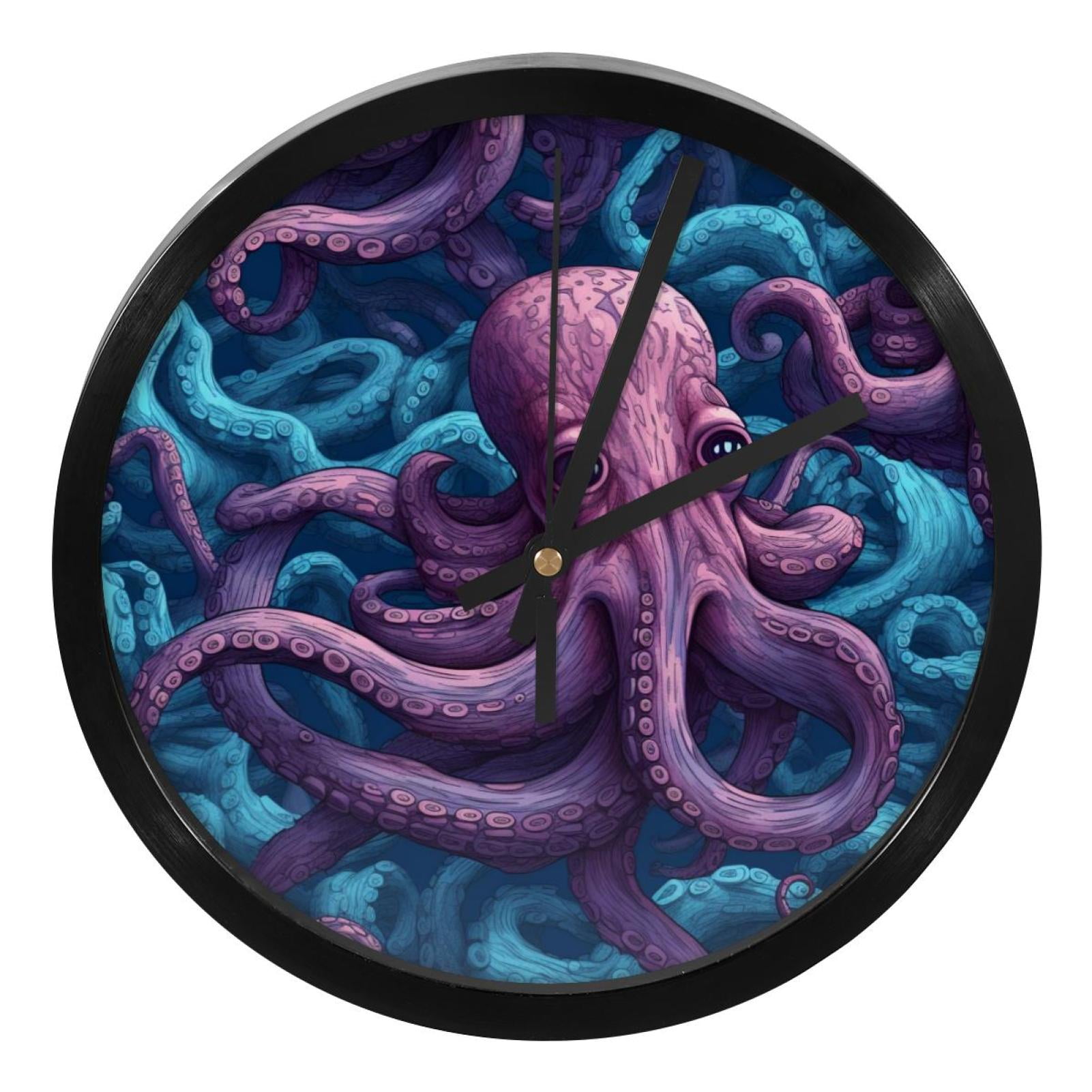 Octopus Wall Clock, 9.8 Inches, Silent, Not Ticking, Round Digital ...