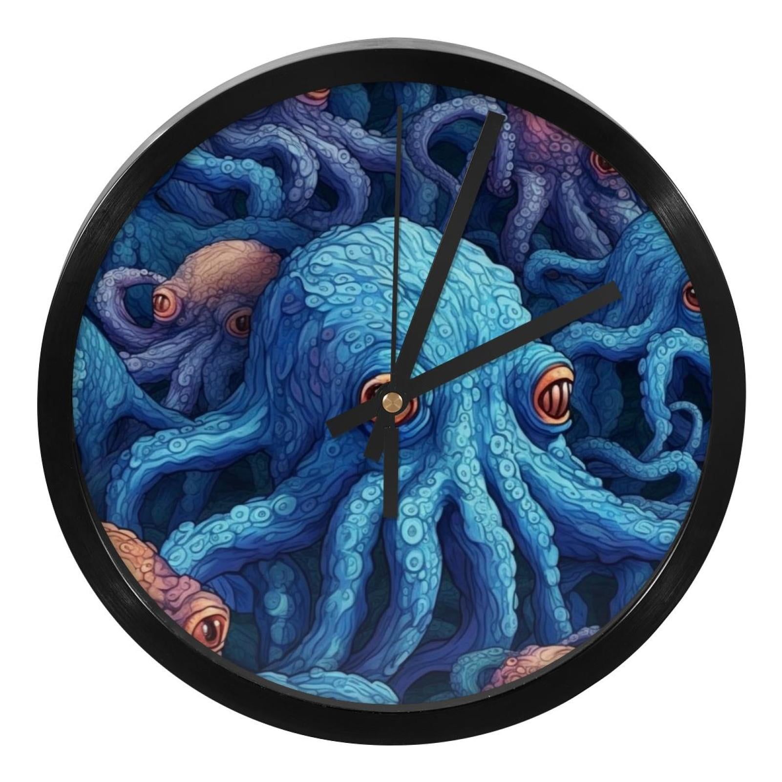 Octopus Wall Clock, 9.8 Inches, Silent, Not Ticking, Round Digital ...