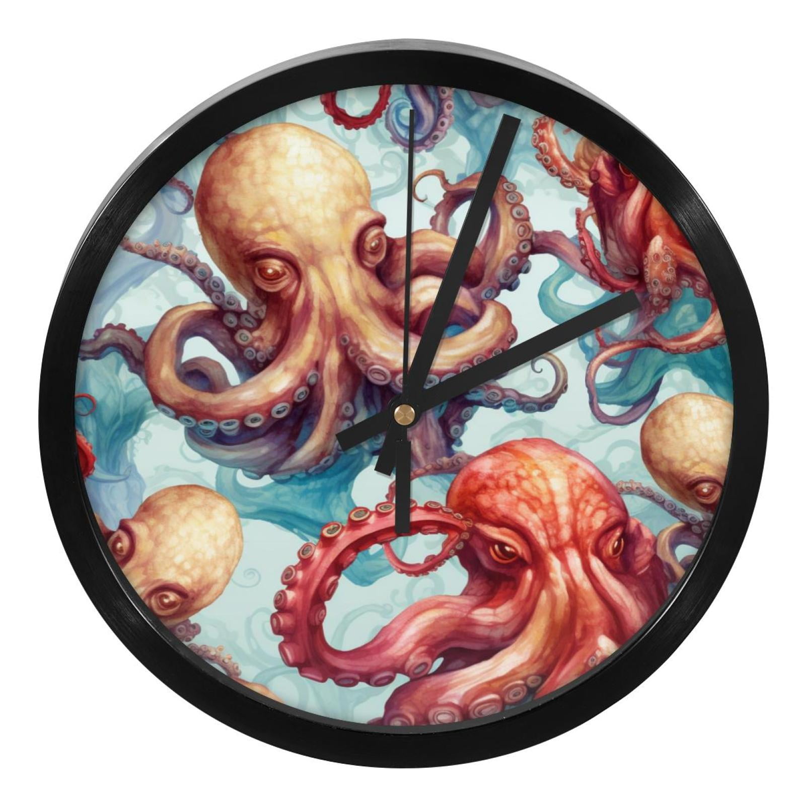 Octopus Wall Clock, 9.8 Inches, Silent, Not Ticking, Round Digital ...