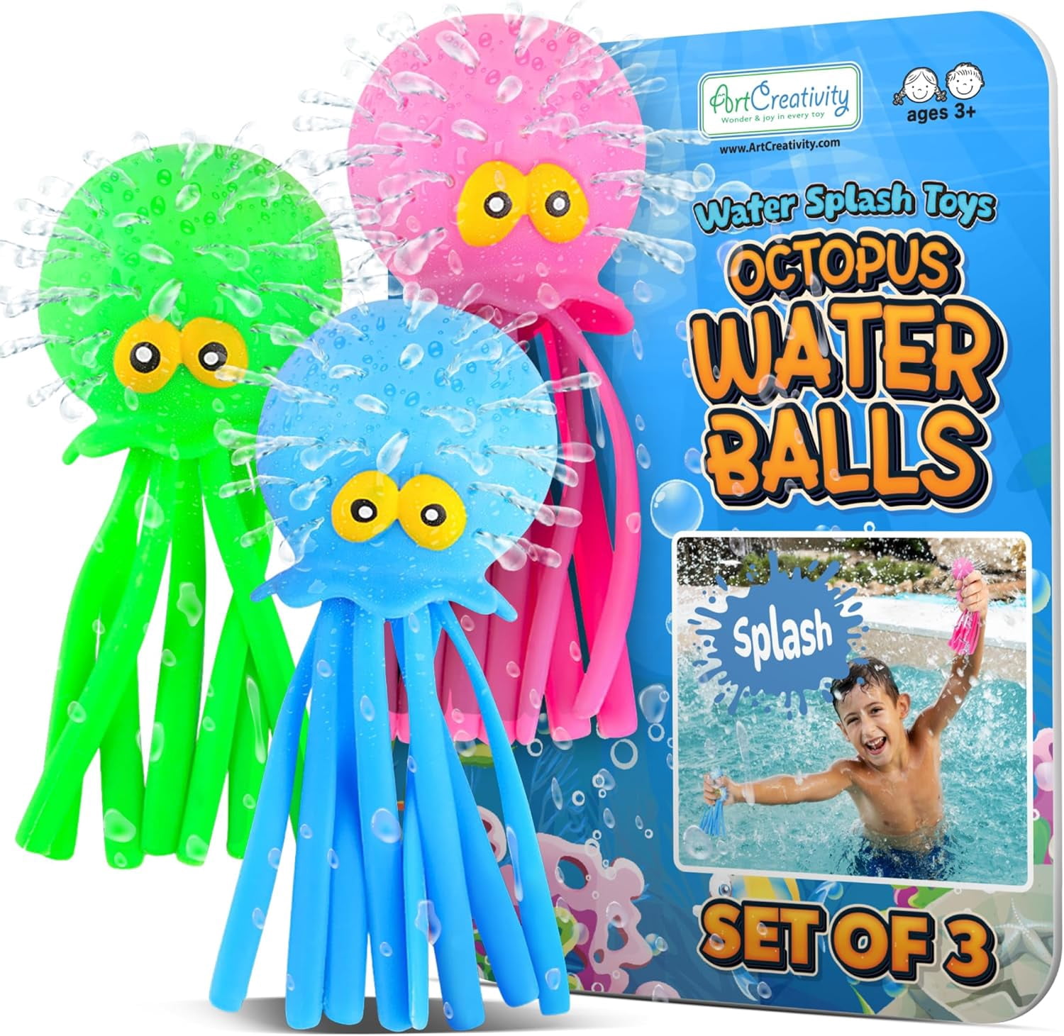 Octopus Water Balls (Pack of 3), Pool Toys for Toddlers 1-3, Sensory ...