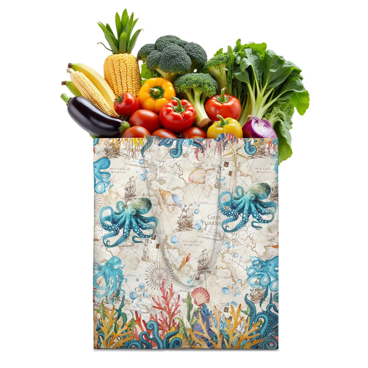 Octopus Watercolor Drawstring Backpack – Nautical Sea Creature Gym Bag ...