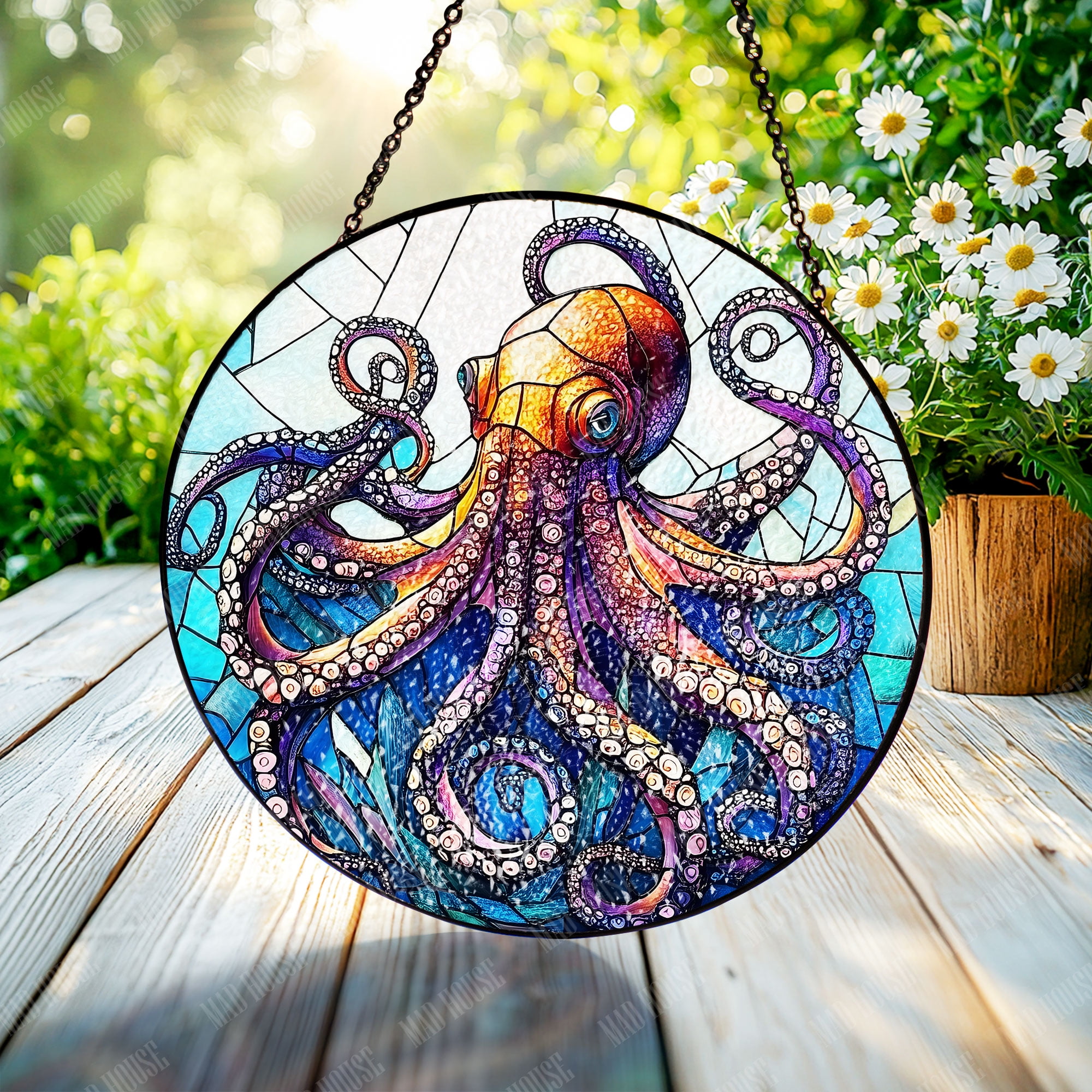 Octopus Window Hanging Glass, Stained Glass Car Decoration, Gift for ...