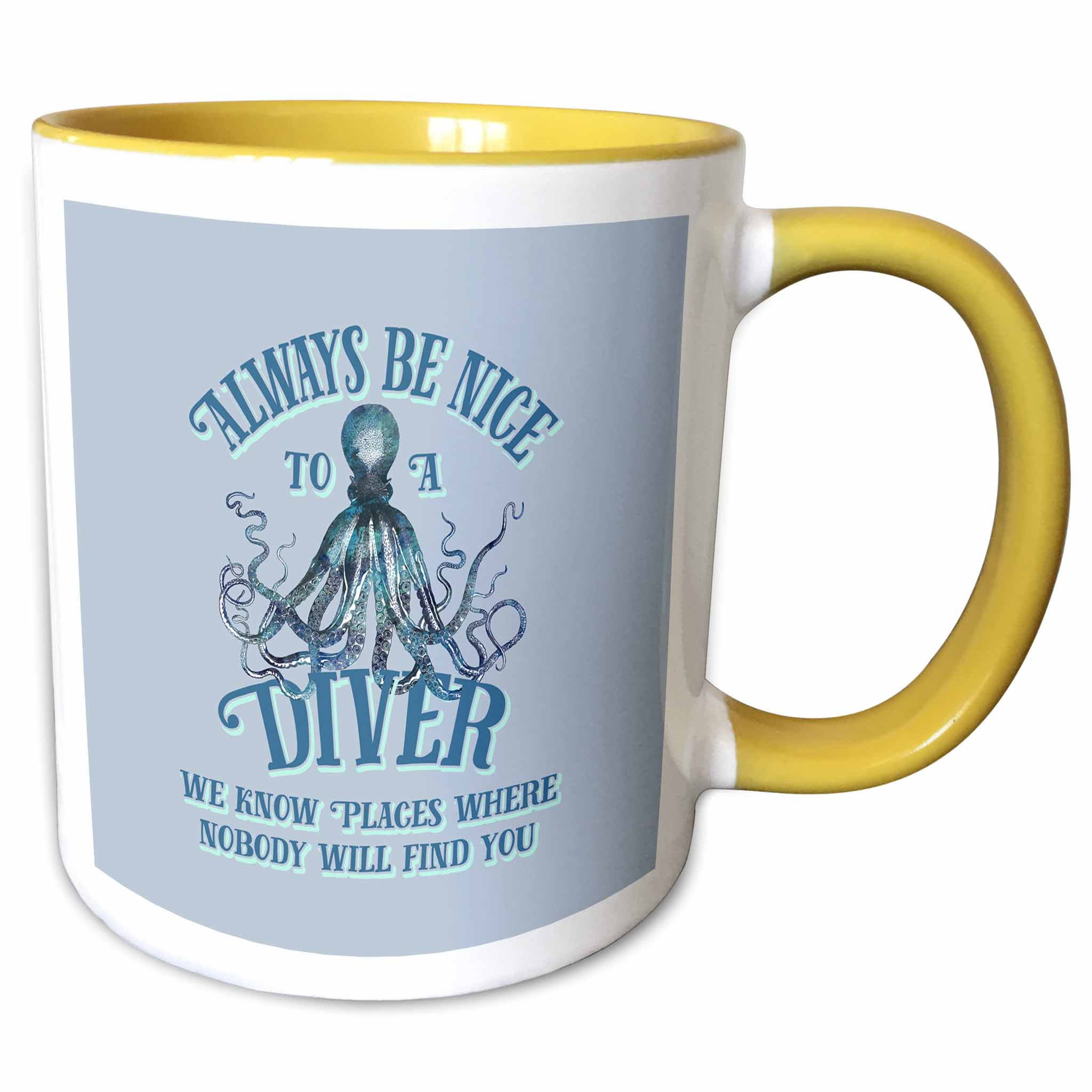 3drose, Octopus with Funny Scuba Diver Quote, 11oz Two-tone Yellow Mug ...