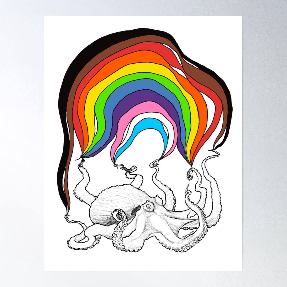 Octopus With Rainbow Poster Wall Art, Modern Wall Decor For Living Room ...