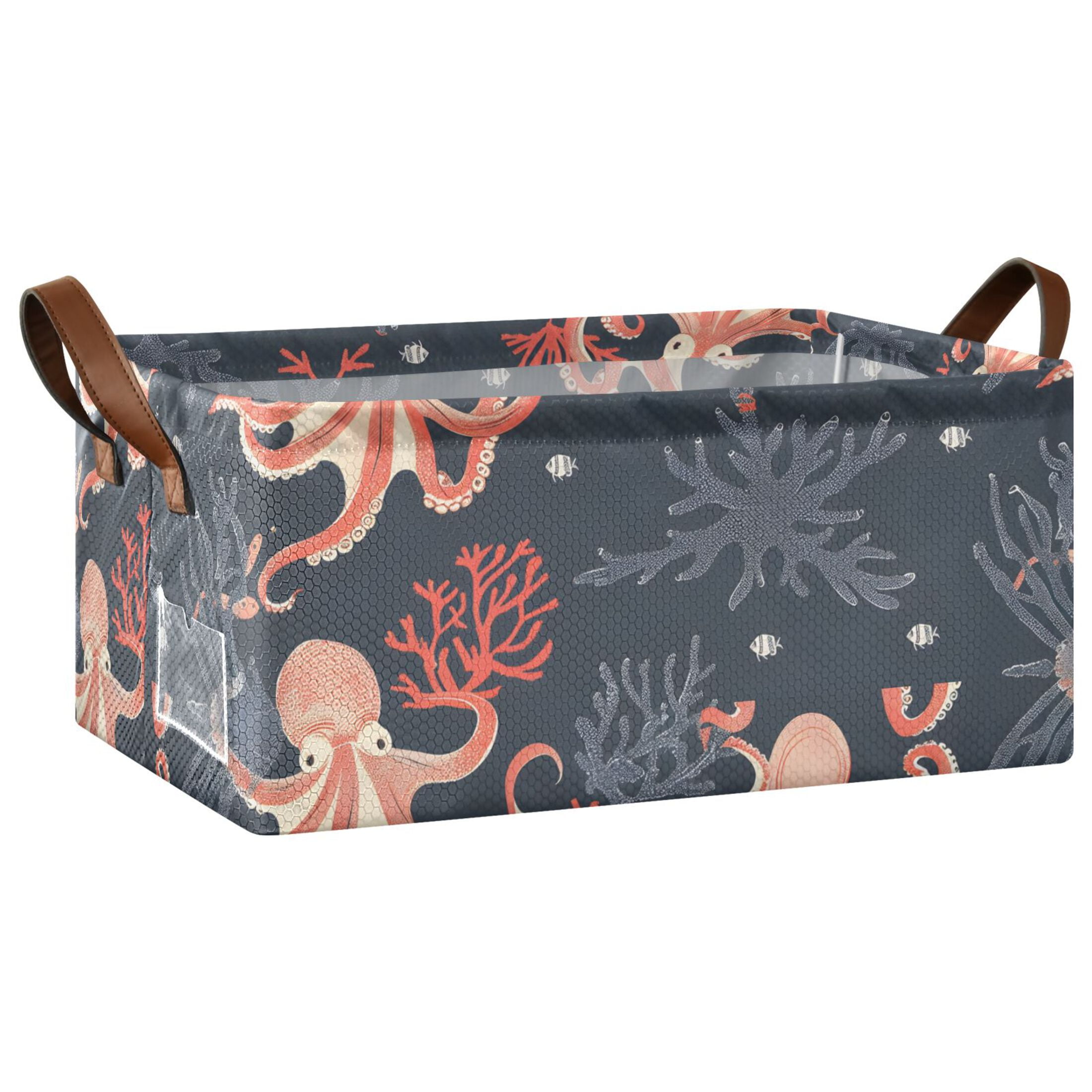 Octopus and Coral in Sea Collapsible Storage Bins Fabric Shelf Baskets ...