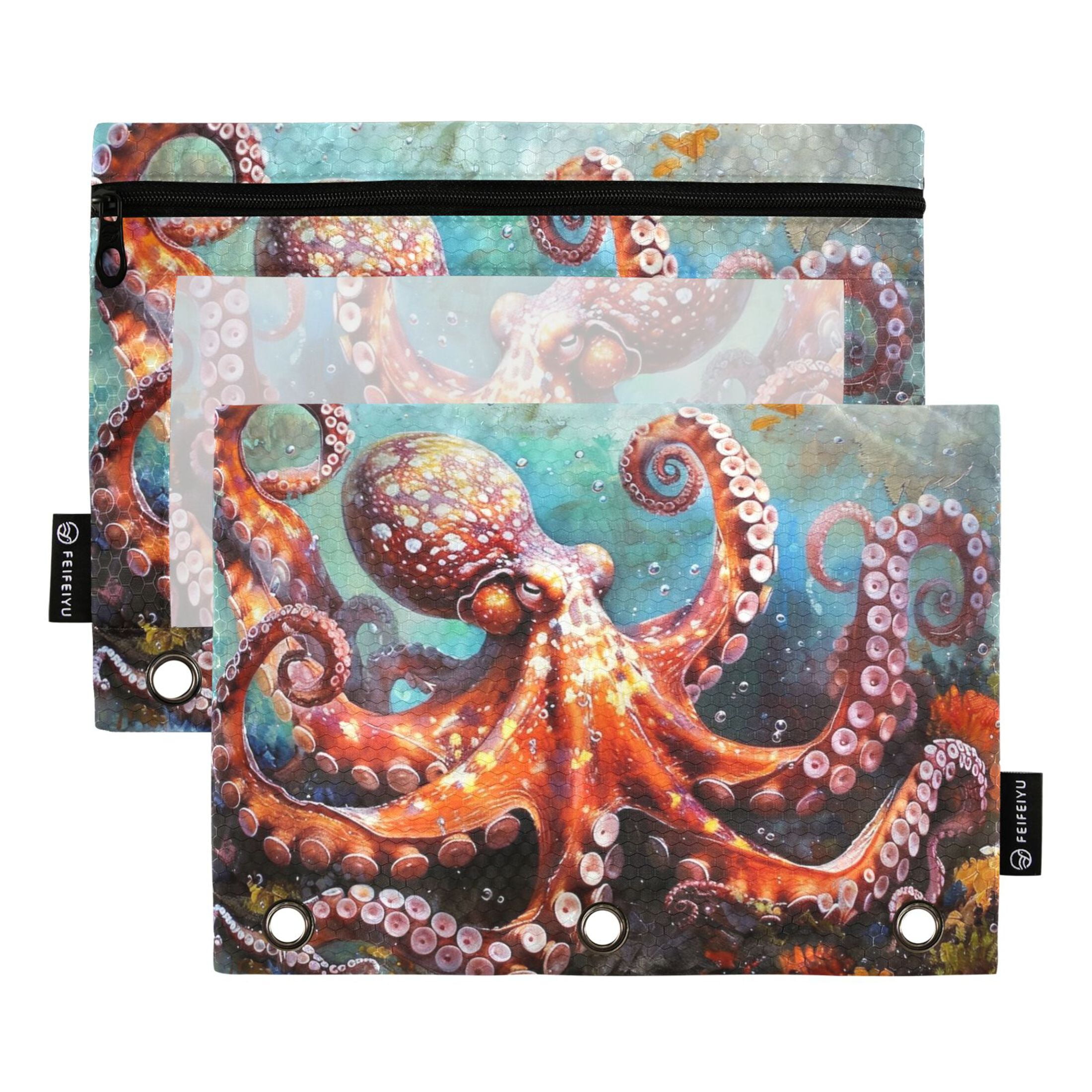 Octopus in Bottom Sea 2 Pack Pencil Pouch for 3 Ring Binder Smooth ...