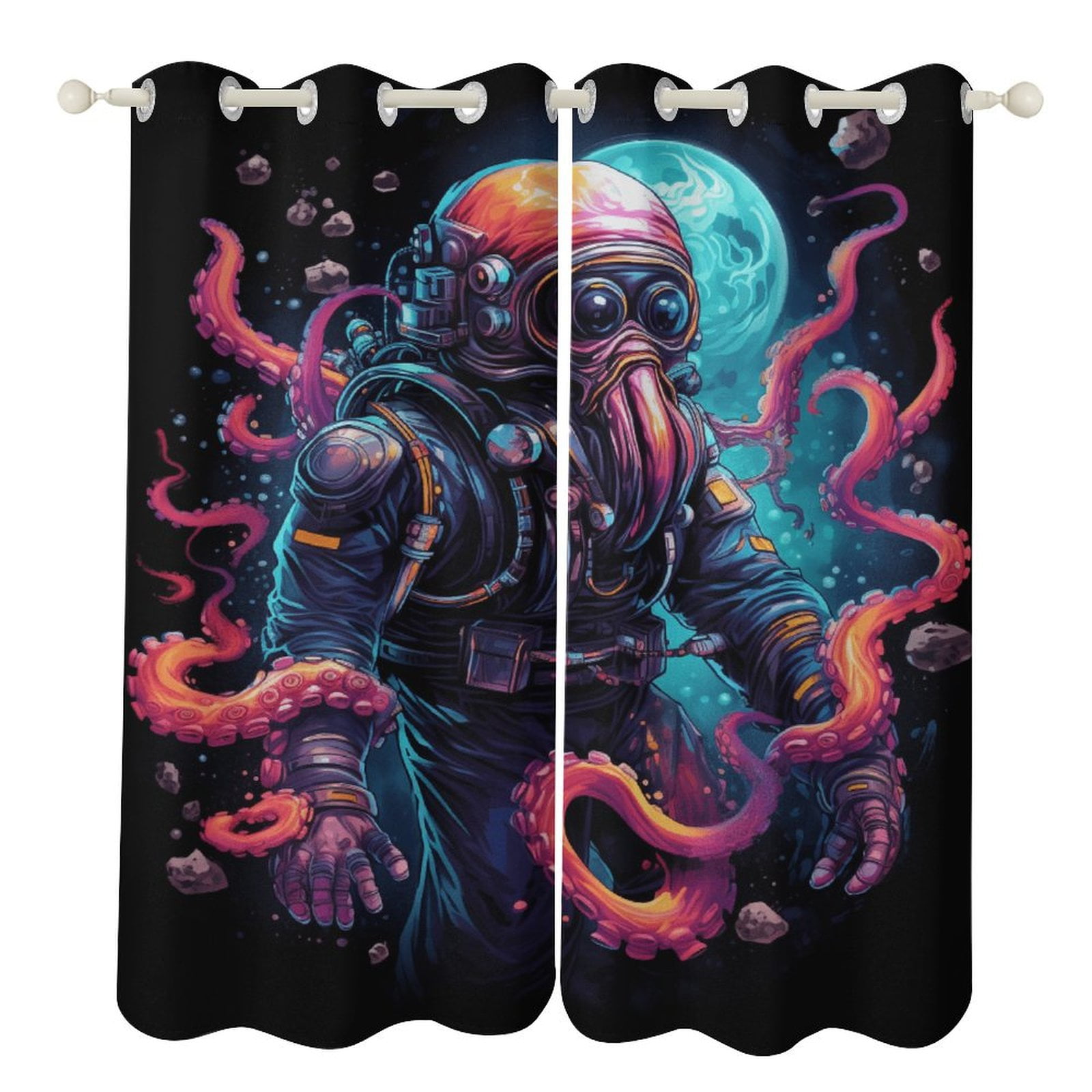 Octopus in The Mysterious Ocean 2 Panel Curtain Set, Watercolor ...