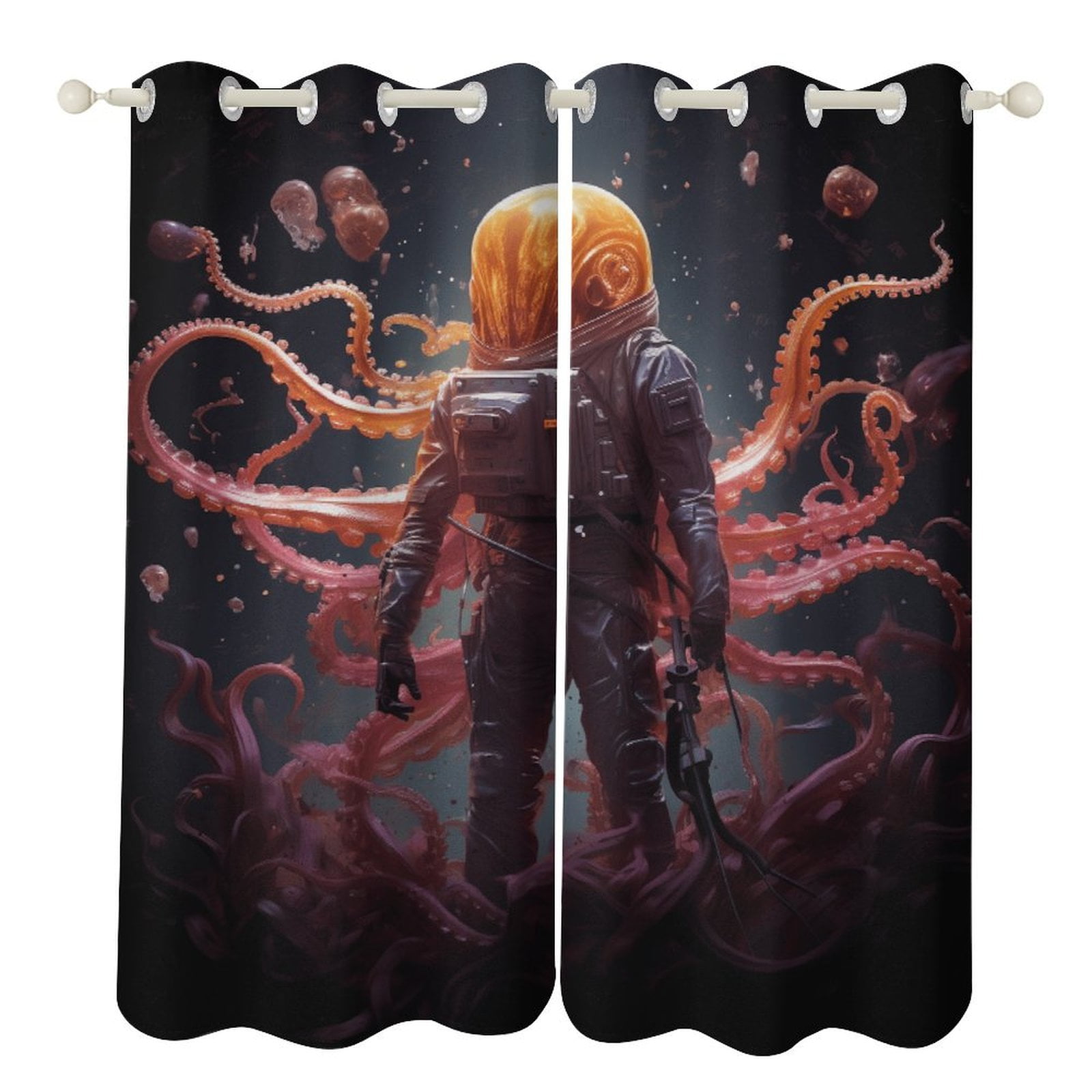 Octopus in The Mysterious Ocean 2 Panel Curtain Set, Watercolor ...