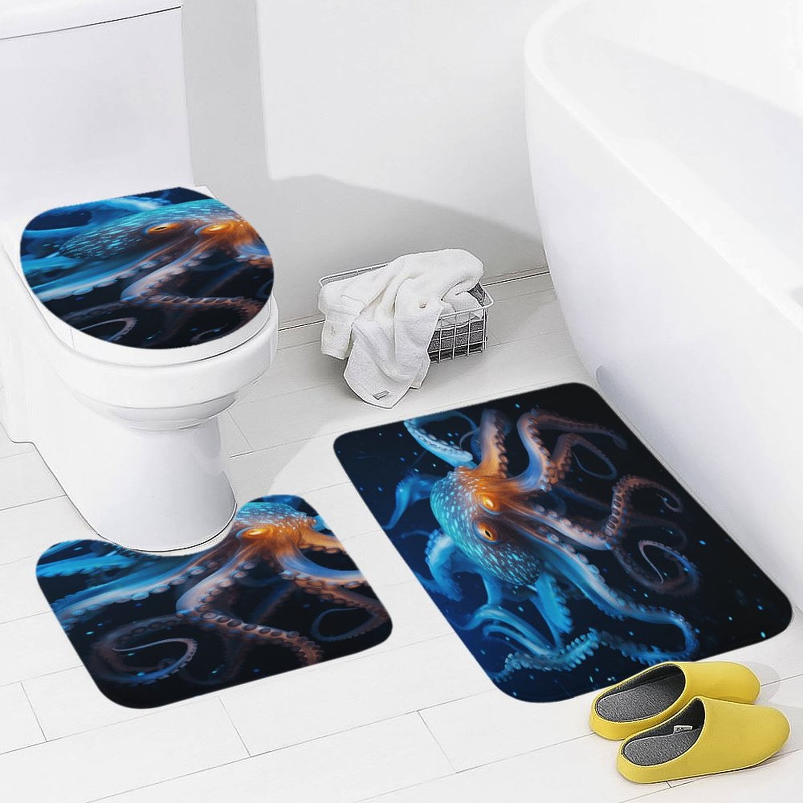 Octopus in The Mysterious Ocean Bathroom Mats Set 3-piece Bath Mats ...
