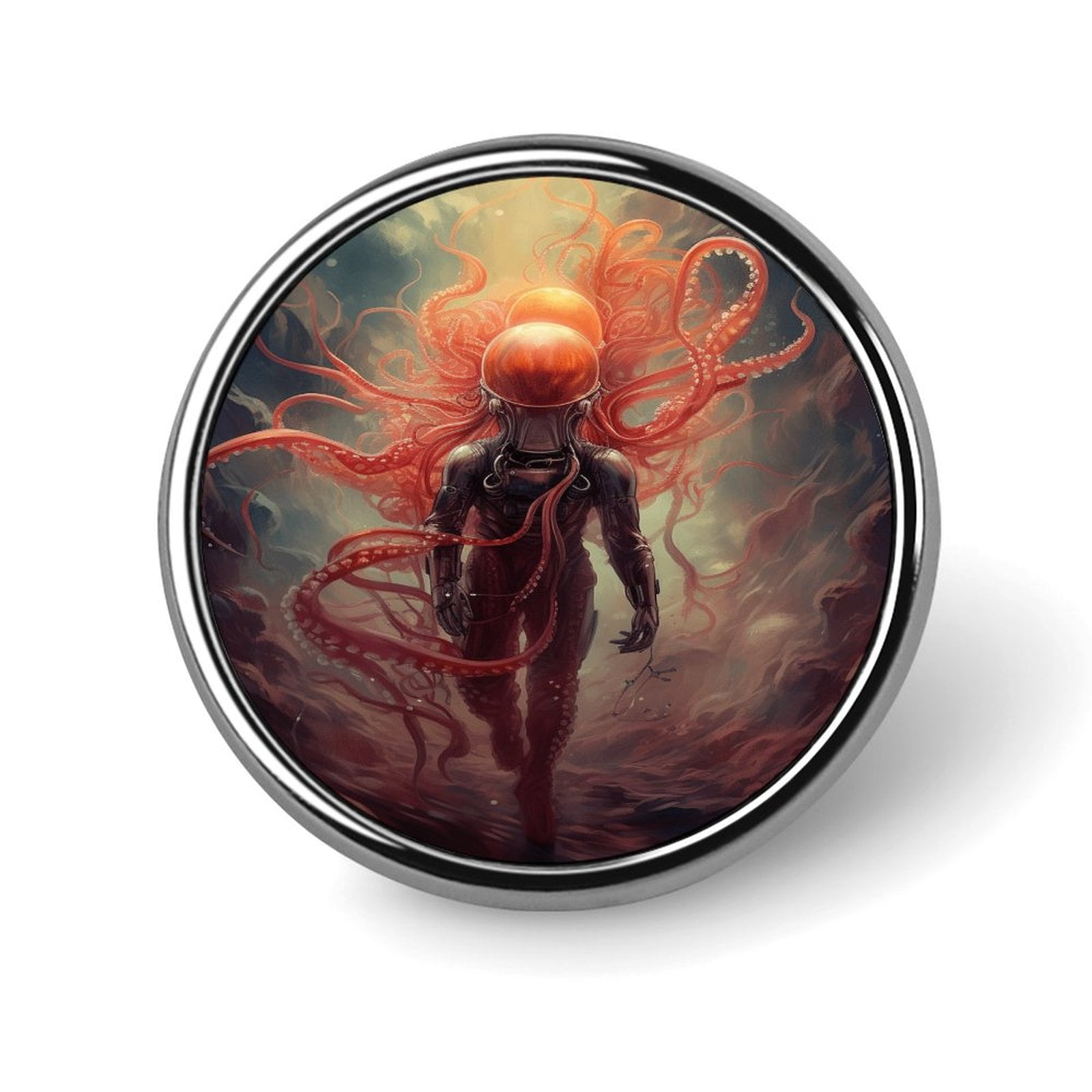 Octopus in The Mysterious Ocean Lapel Pin Round Art Badge Accessories ...