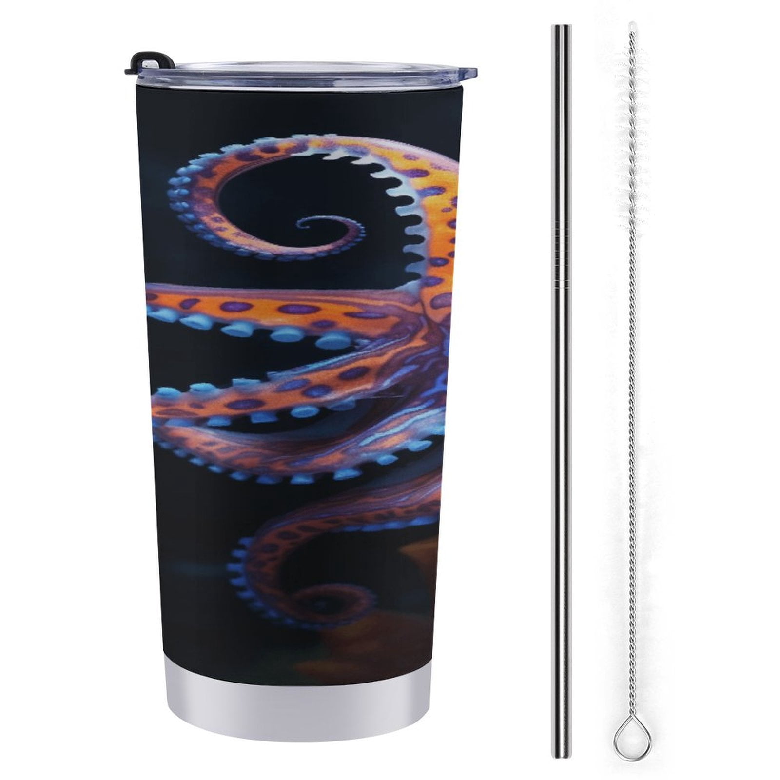 Octopus in The Mysterious Ocean Print Tumbler with Lid And Straw, 20 Oz ...