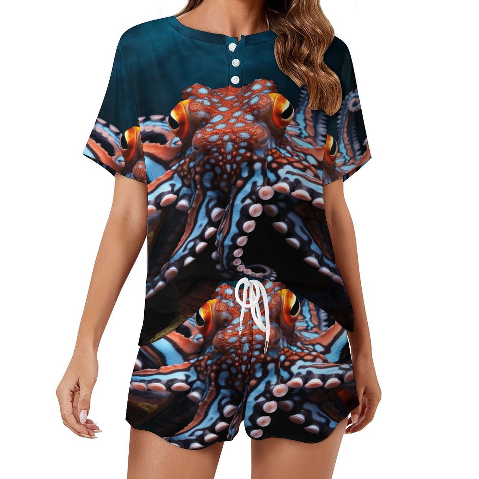 Octopus in The Mysterious Ocean Print Women'S Pajamas Set Summer ...