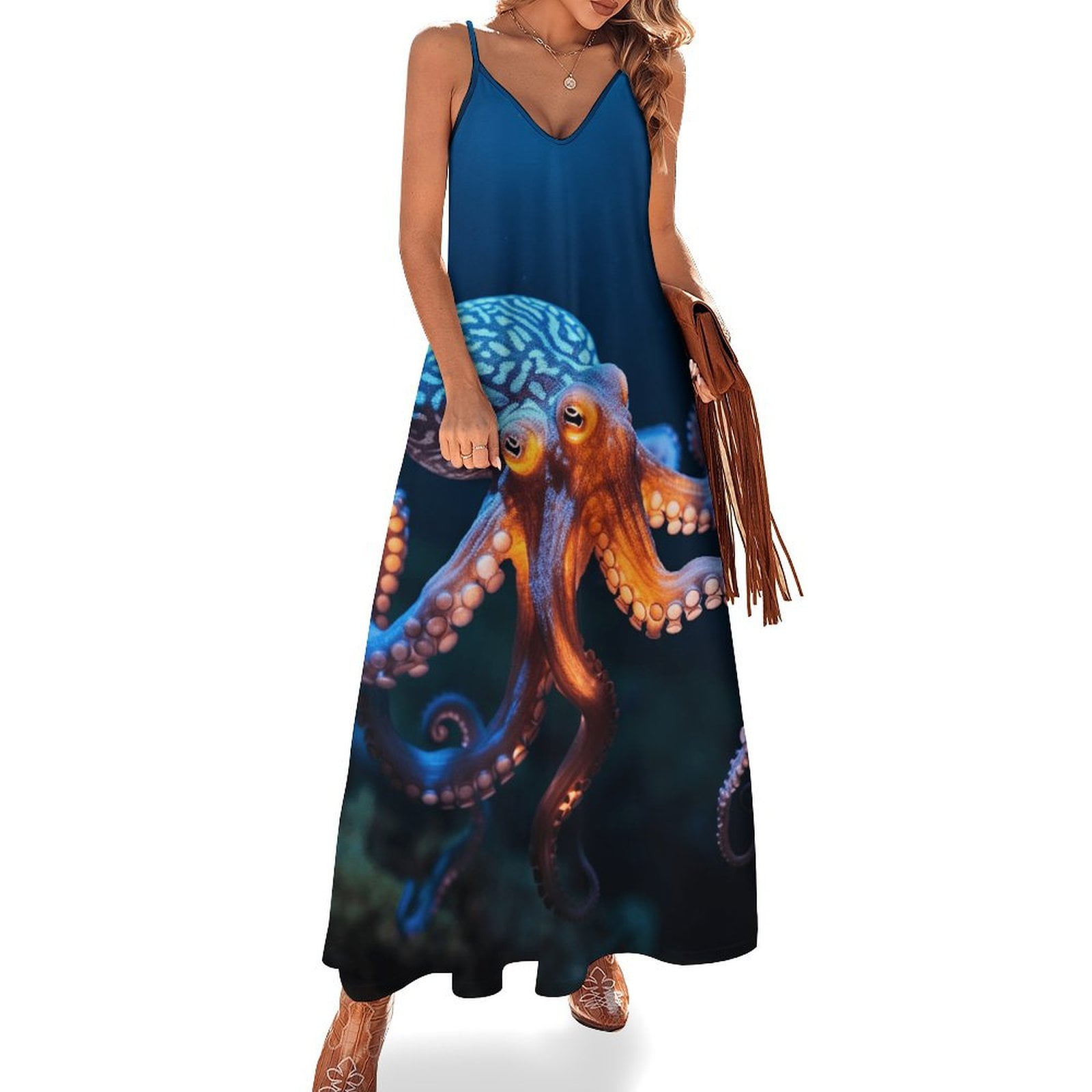 Octopus in The Mysterious Ocean Sleeveless Dress Women's Luxury Party ...